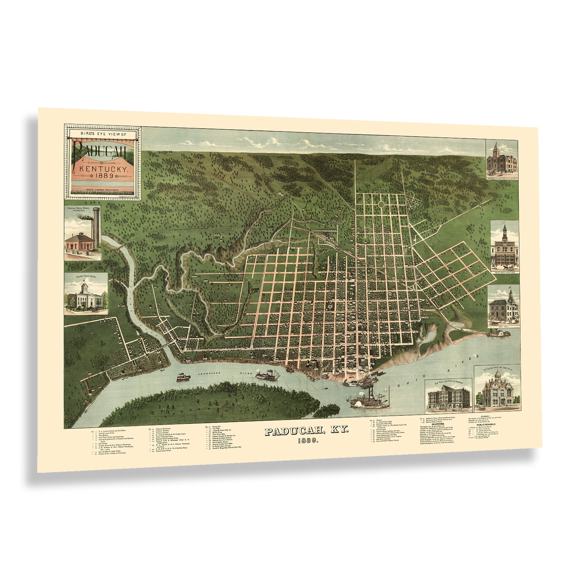 HISTORIX Vintage 1889 Paducah Kentucky Map Poster - Bird's Eye View of ...