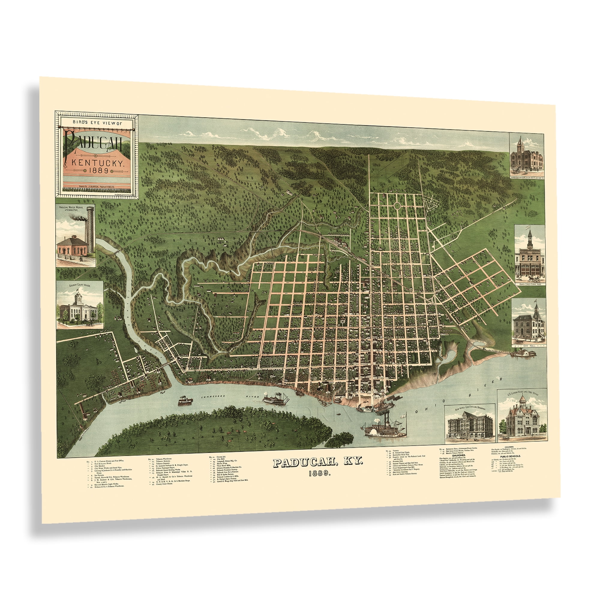 HISTORIX Vintage 1889 Paducah Kentucky Map Poster - Bird's Eye View of ...