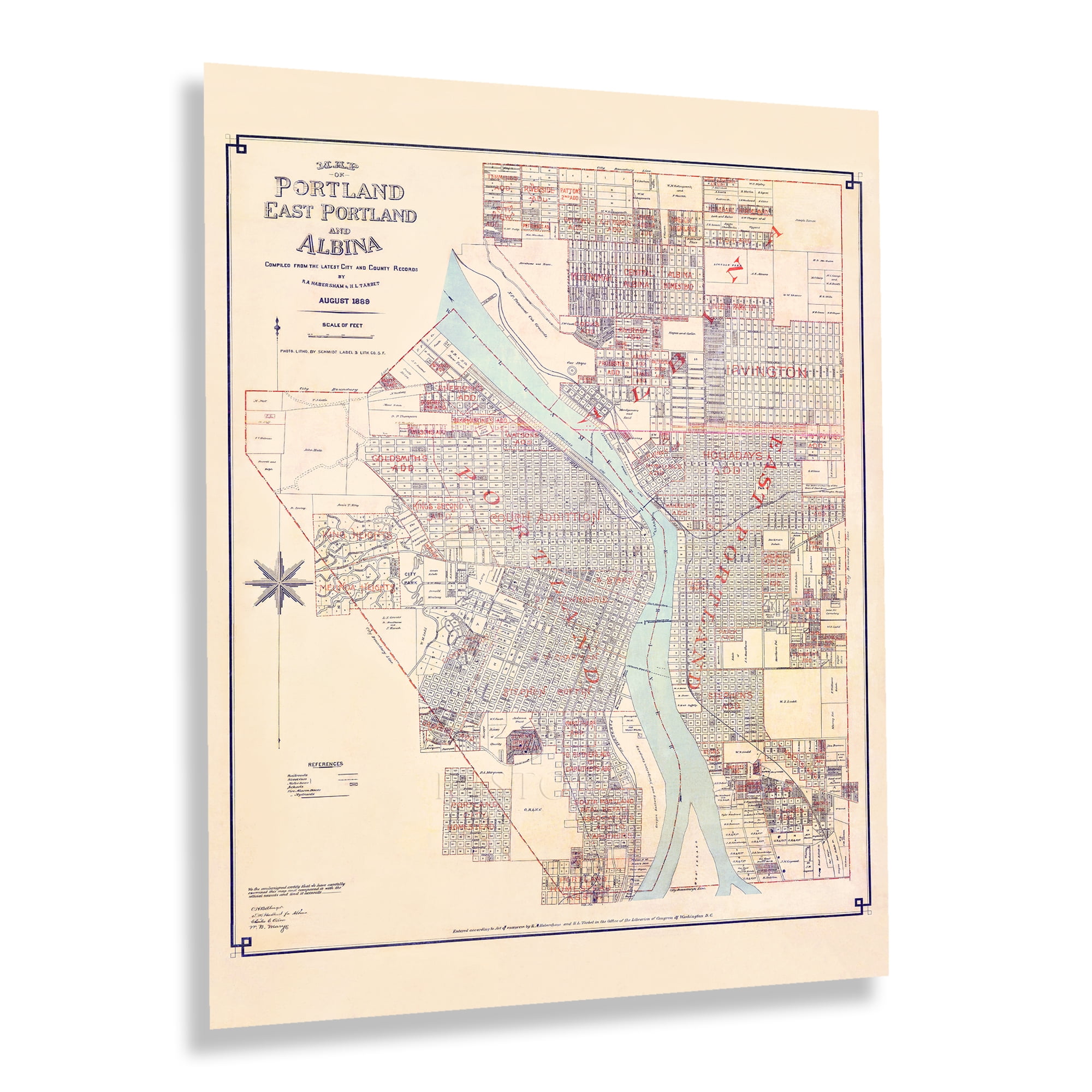 HISTORIX Vintage 1889 Portland Oregon Map Print - Vintage Map of ...