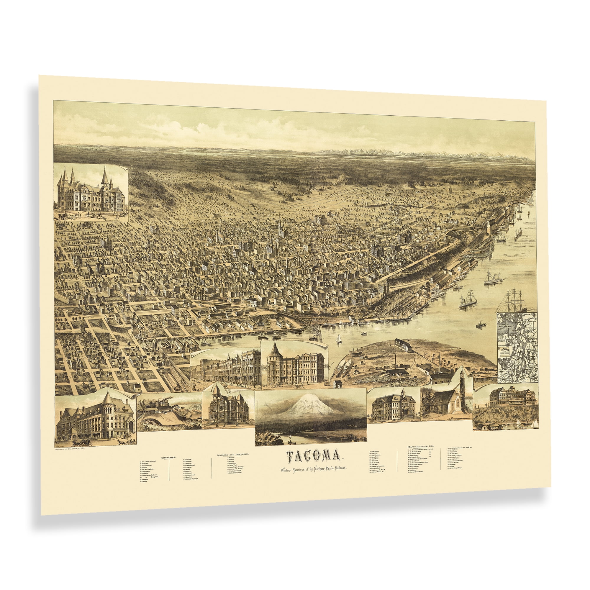 HISTORIX Vintage 1890 Tacoma Washington Map Poster - 18x24 Inch ...