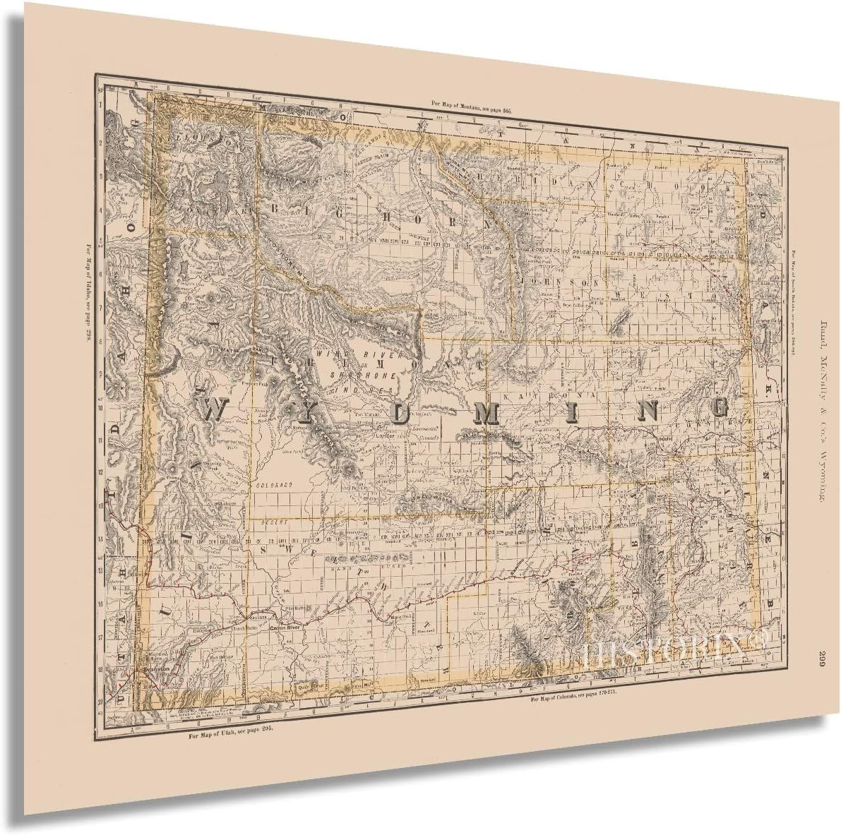 HISTORIX Vintage 1891 Wyoming State Map Poster - 18x24 Inch Vintage Map ...