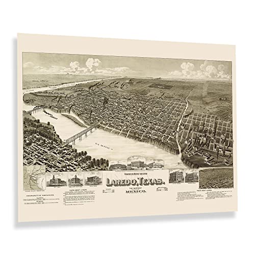 HISTORIX Vintage 1892 Laredo Texas Map Print - 18x24 Inch Old ...