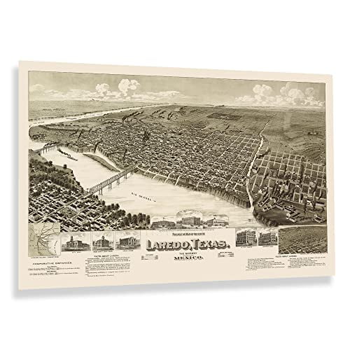 HISTORIX Vintage 1892 Laredo Texas Map Print - 24x36 Inch Old ...