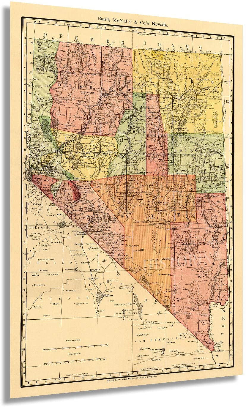 HISTORIX Vintage 1893 Nevada State Map - 24x36 Inch Vintage Map of ...