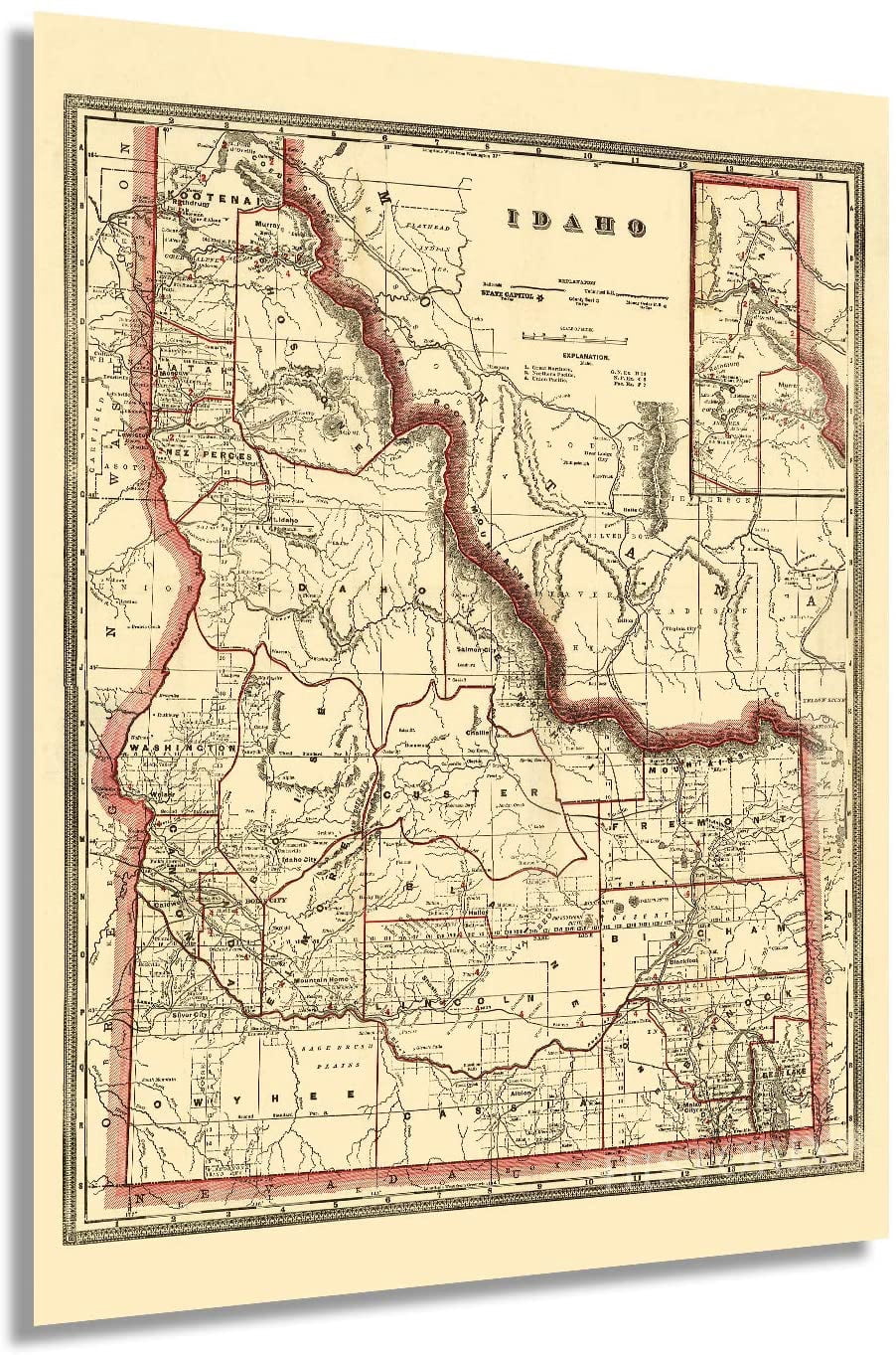 HISTORIX Vintage 1896 Idaho State Map - 18x24 Inch Vintage Map of Idaho ...