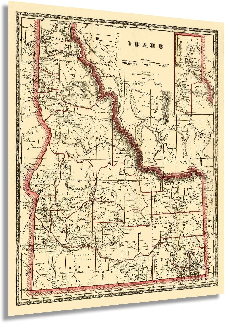 HISTORIX Vintage 1896 Idaho State Map - 24x30 Inch Vintage Map of Idaho ...