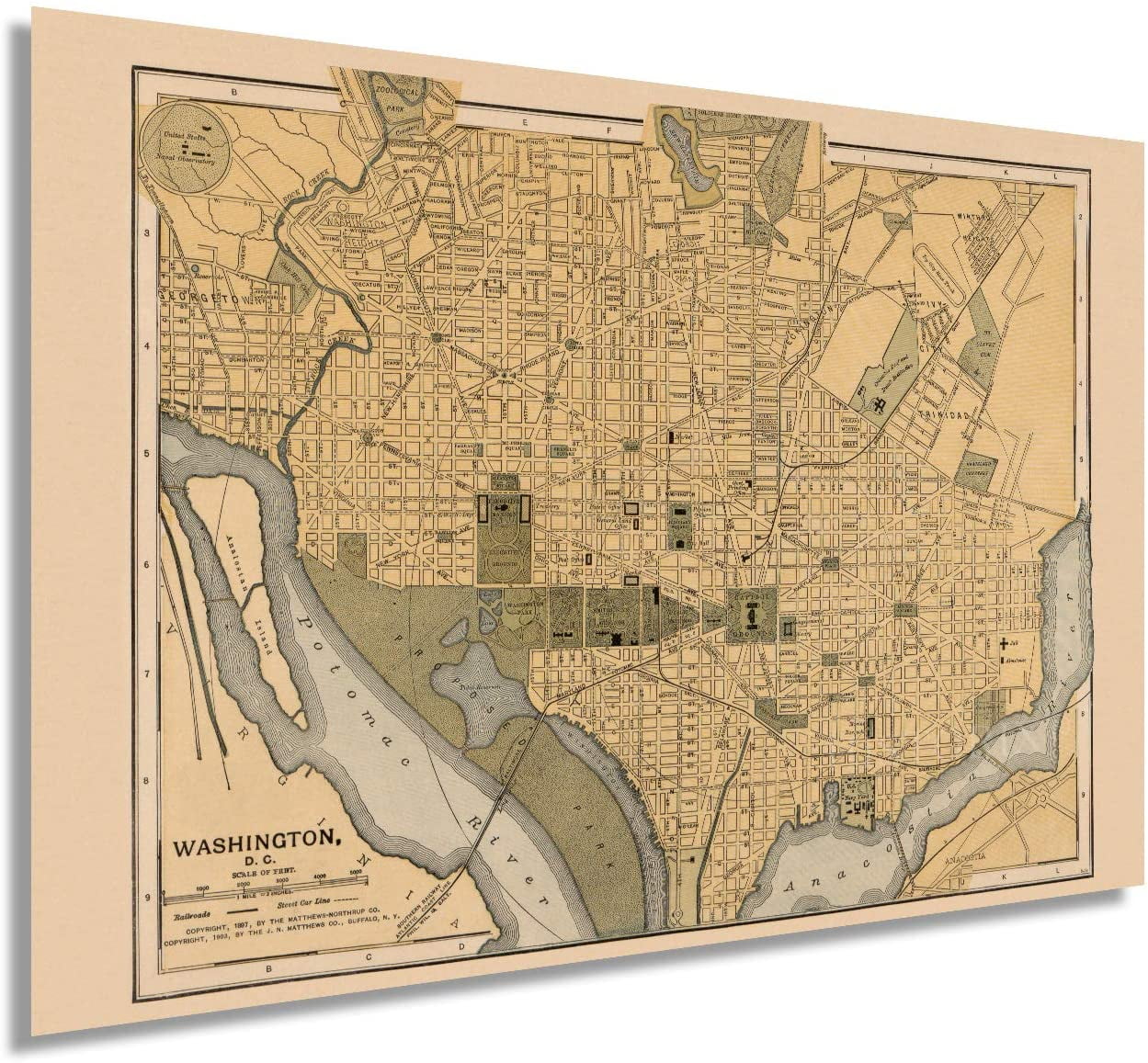 HISTORIX Vintage 1897 Map of Washington DC - 24x36 Inch Wall Art - DC ...