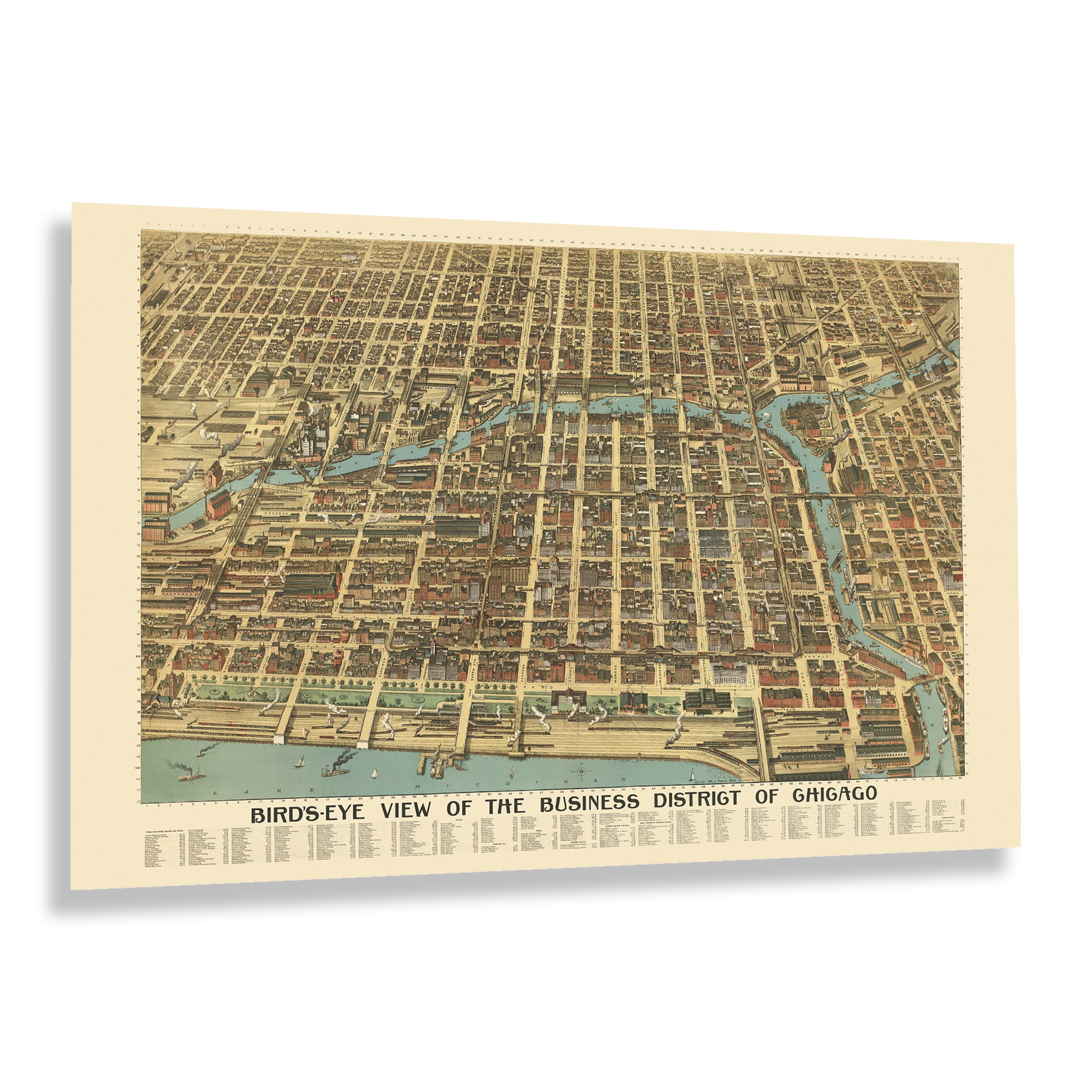HISTORIX Vintage 1898 Chicago Business District Map Print - Bird's Eye ...