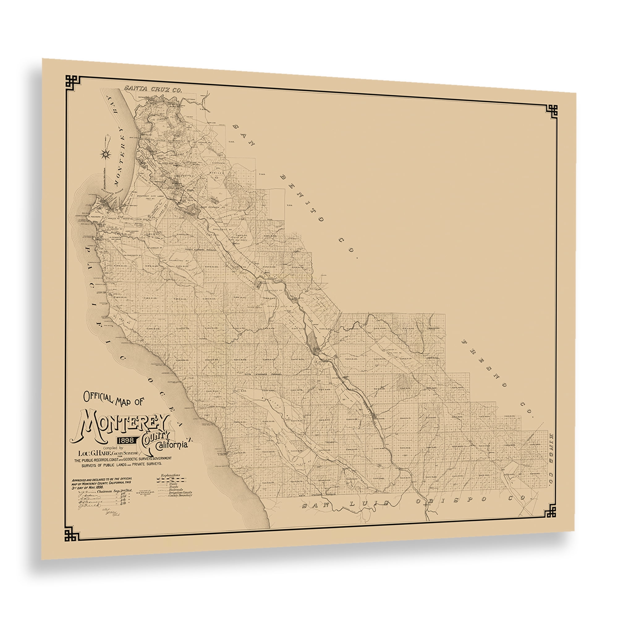 HISTORIX Vintage 1898 Monterey County California Map Poster - Vintage ...