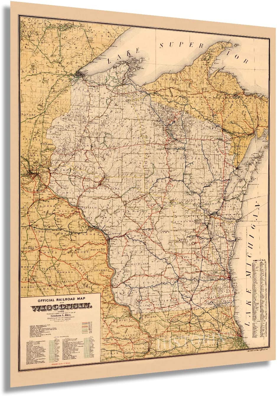 HISTORIX Vintage 1900 Wisconsin Map Poster - 24x30 Inch Vintage ...