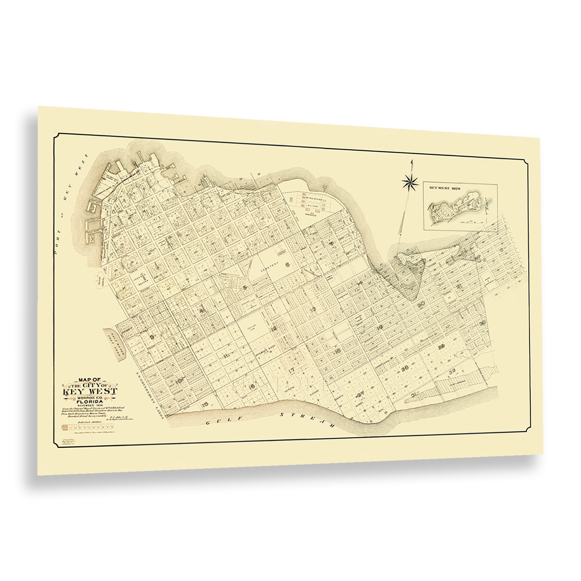 HISTORIX Vintage 1908 Key West Florida Map Print - Vintage Map of Key ...