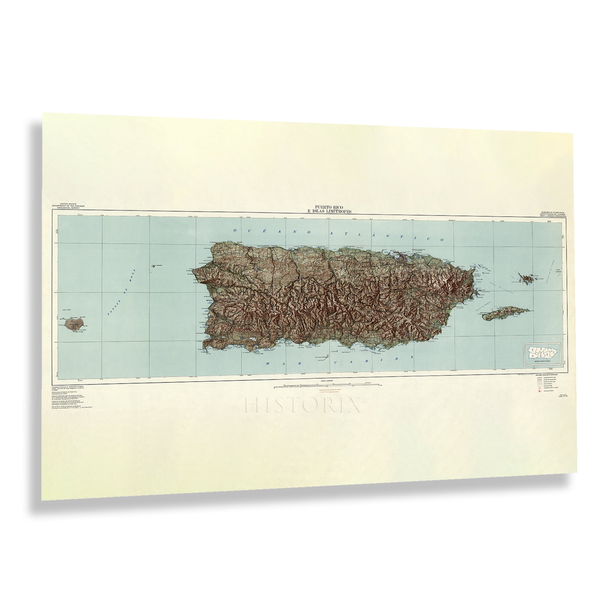 HISTORIX Vintage 1952 Puerto Rico Map Poster - Vintage Wall Map of ...