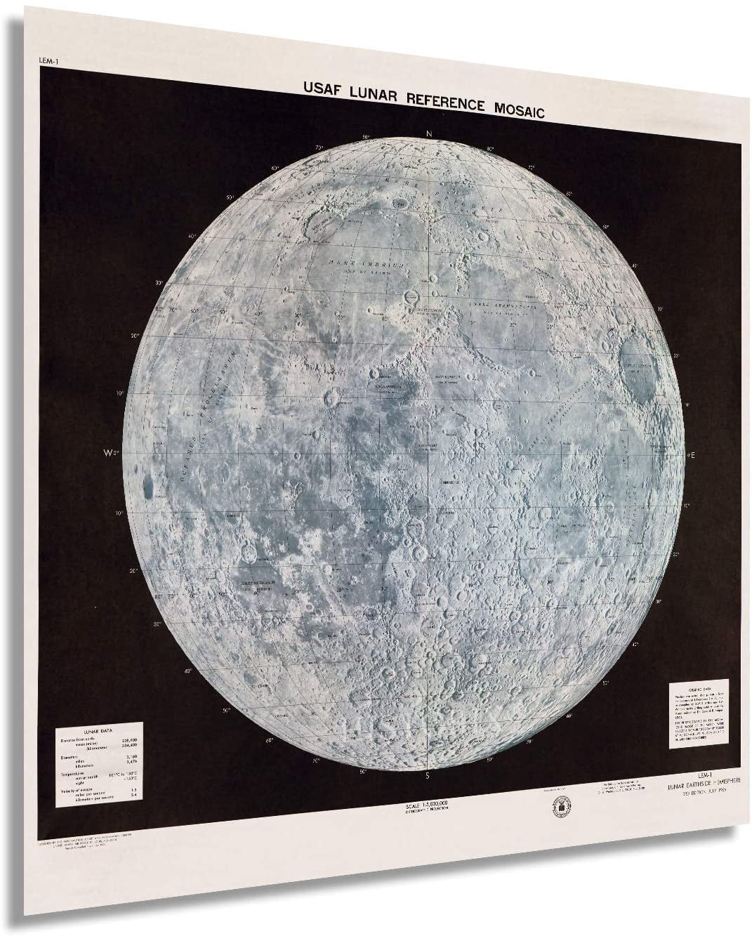 HISTORIX Vintage 1966 Lunar Moon Map Poster - 24x24 Inch Lunar Map ...