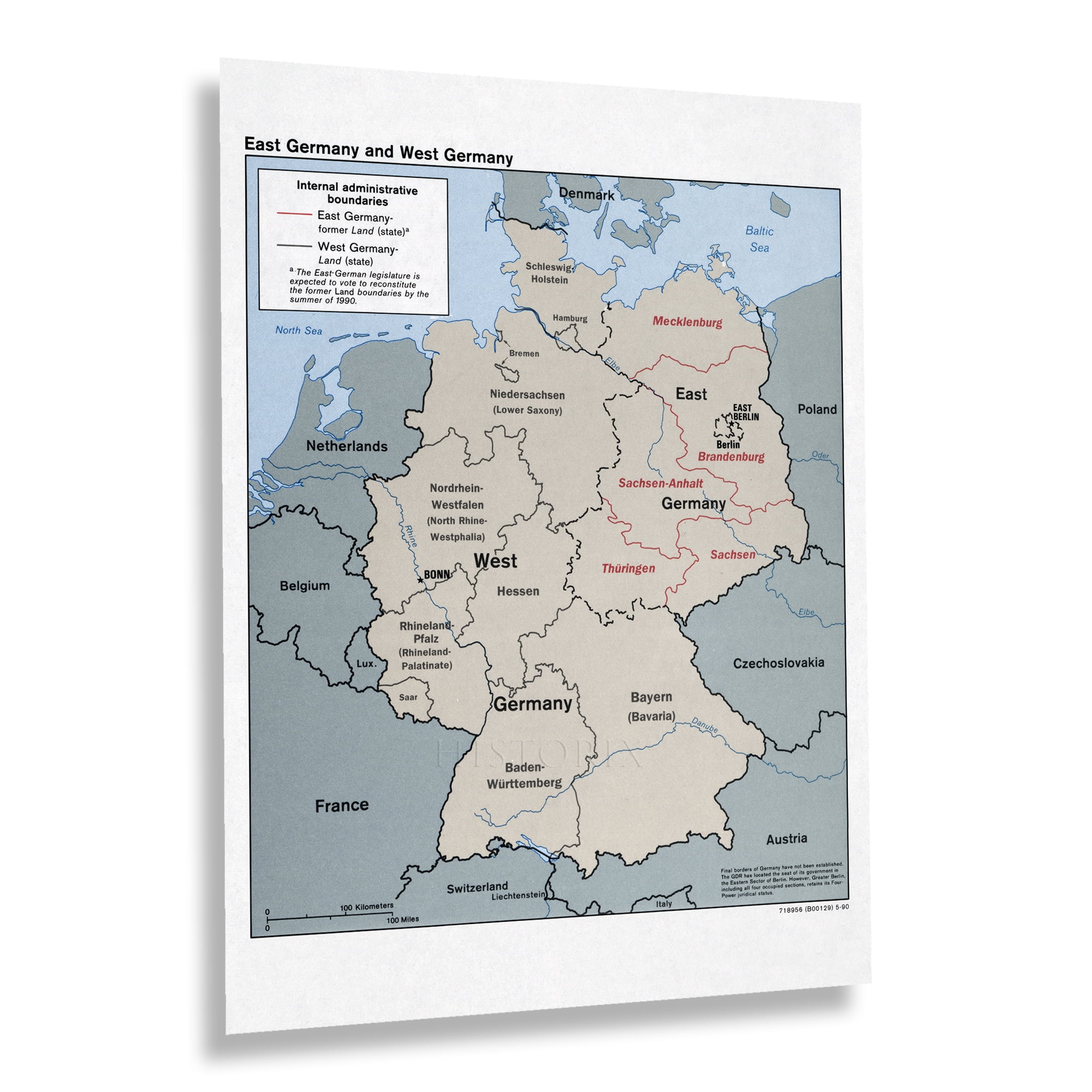HISTORIX Vintage 1990 East Germany & West Germany Map Print - Old Map ...