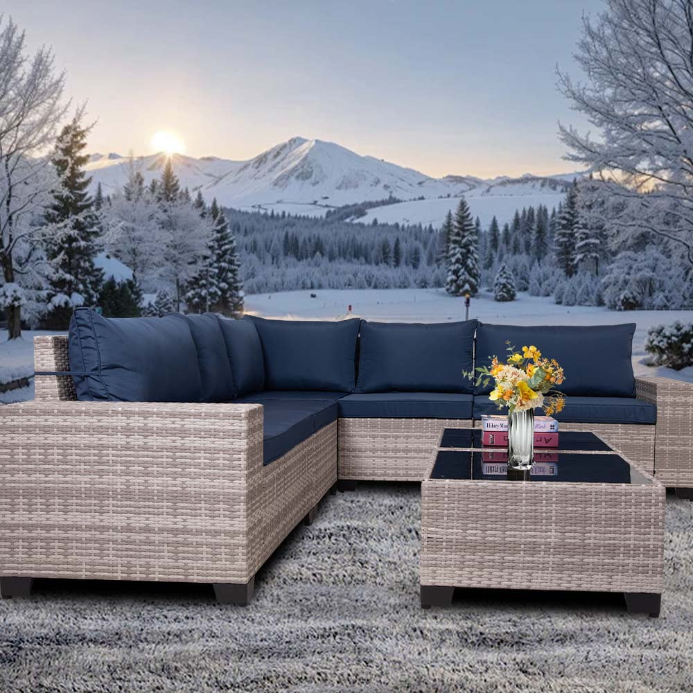 HISUKOY 7-Piece Modular Outdoor Sectional Wicker Patio Conversation Set ...