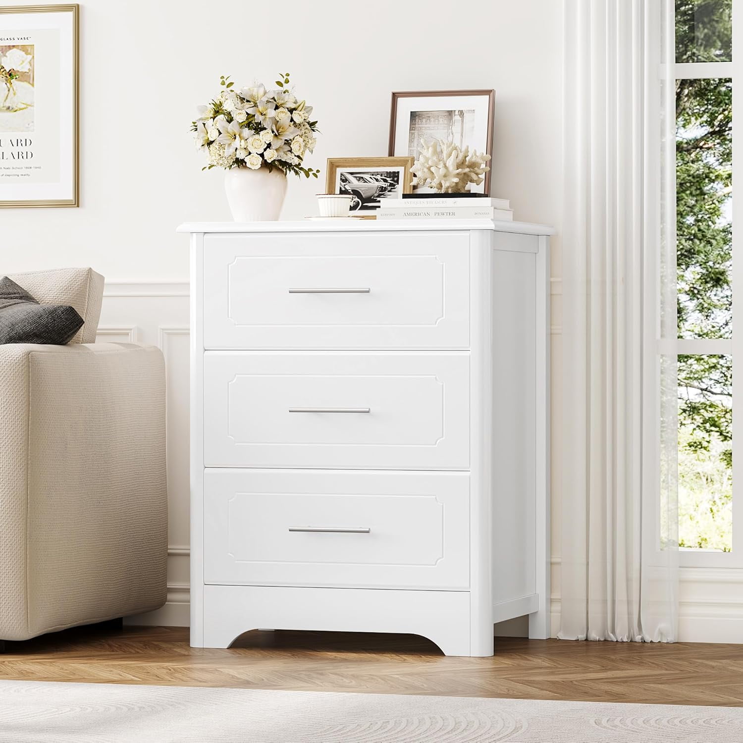 HITHOS 3 Drawer Dresser for Bedroom, 23.62" Wide Modern White Dresser ...
