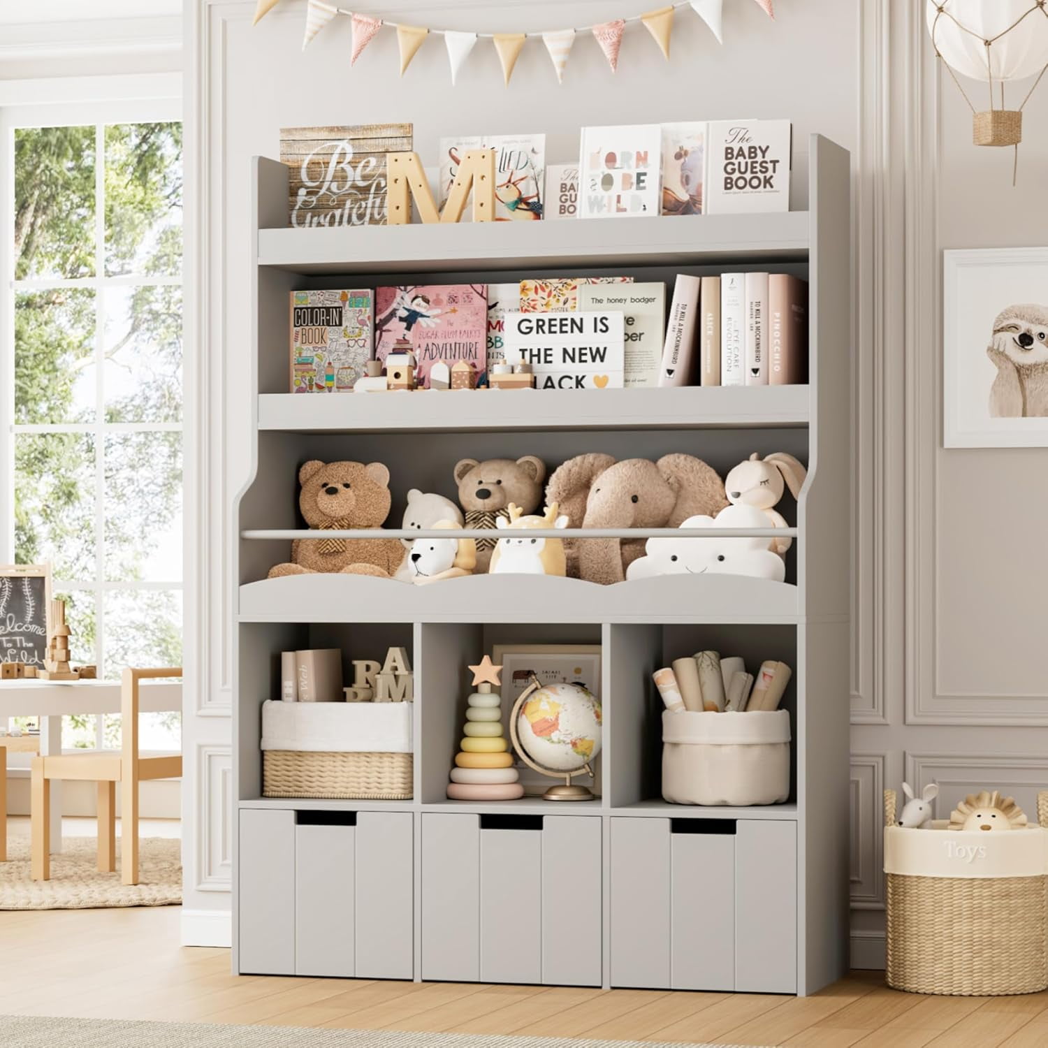 HITHOS 55.3" H Kids Bookshelf with Toy Storage Organizer, Tall Book ...