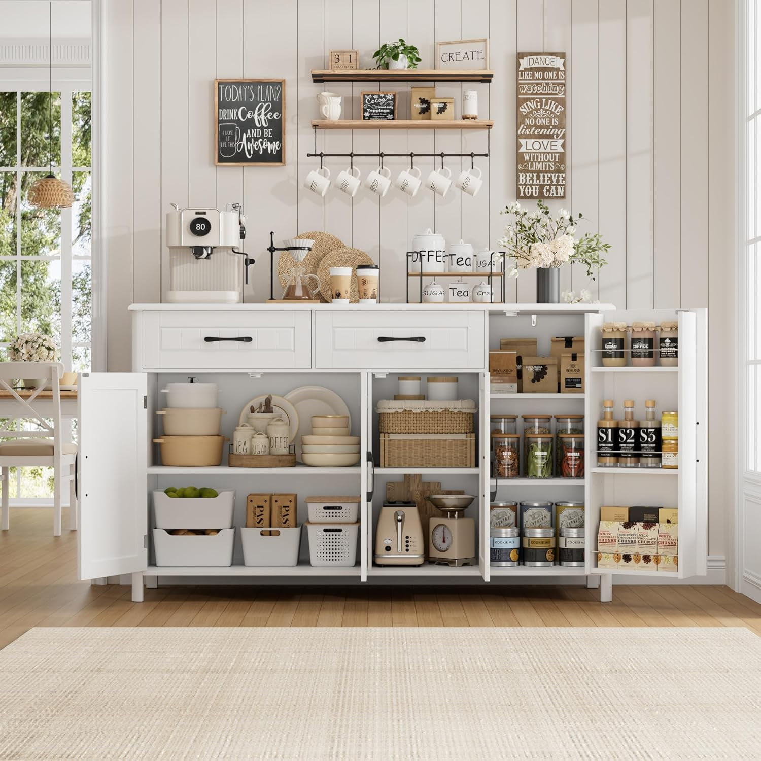 HITHOS 55" Sideboard Buffet Cabinet with Storage, Modern Coffee Bar ...