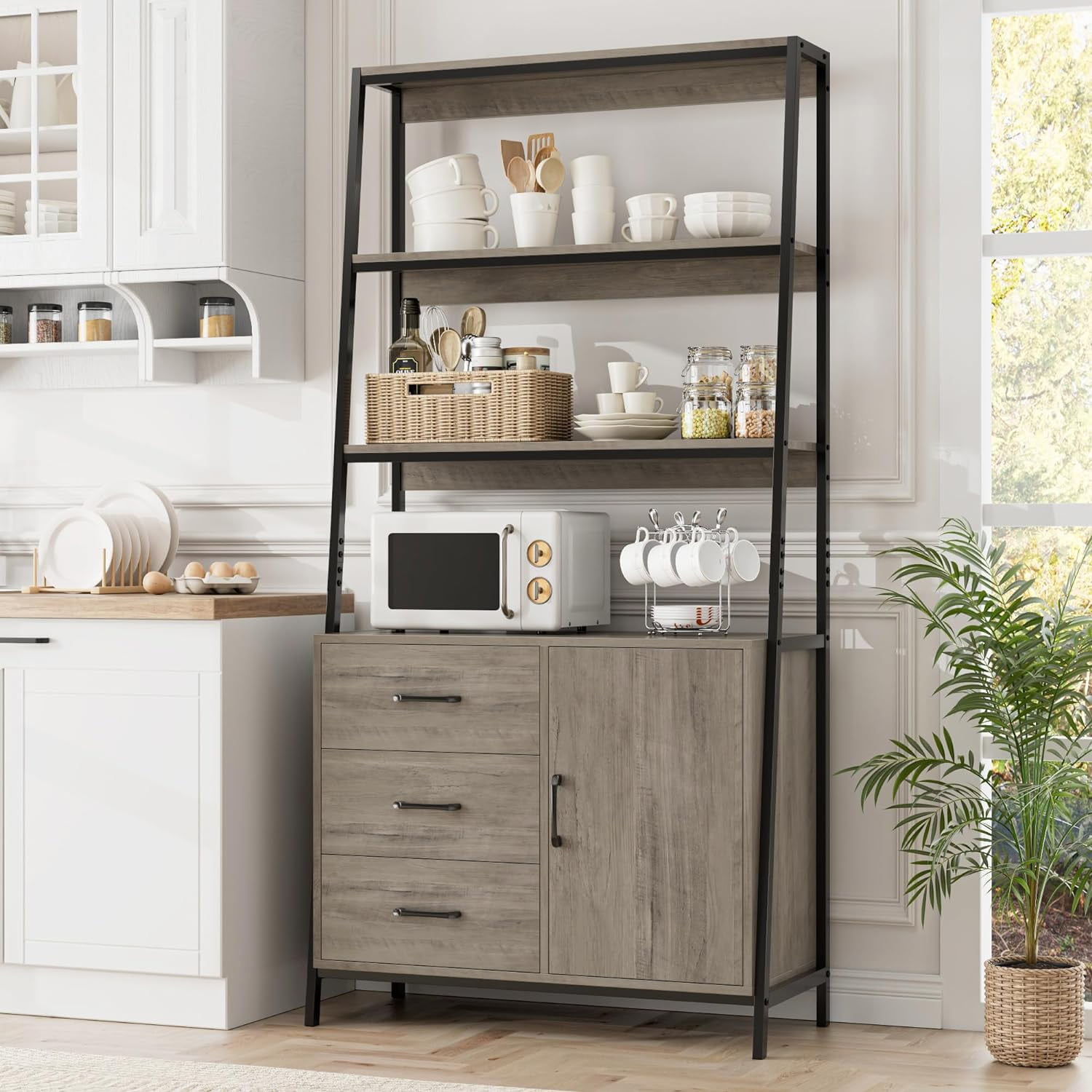 HITHOS 69" Tall Bookshelf, Industrial 4-Tier Bookcase with Wooden ...