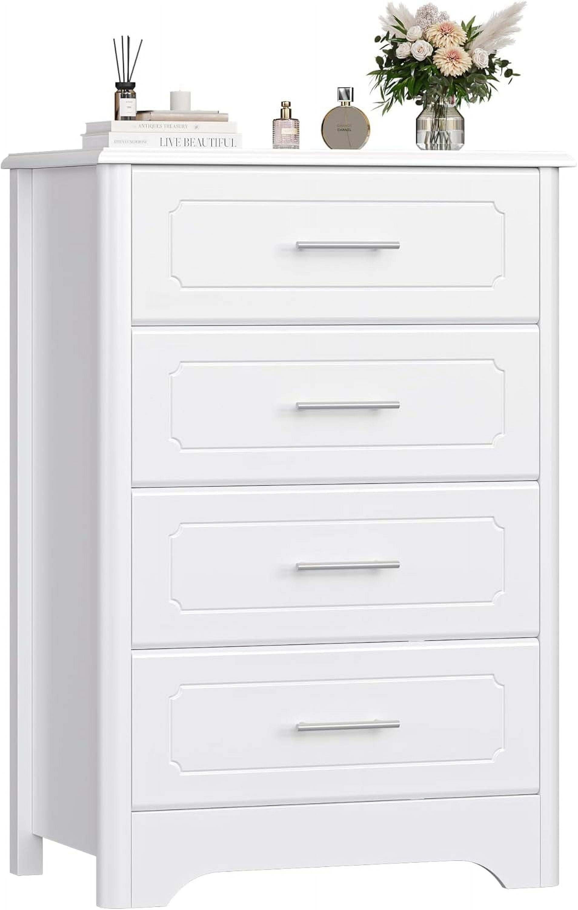 HITHOS Modern 4 Drawer Dresser for Bedroom, White Narrow Dresser Chest ...