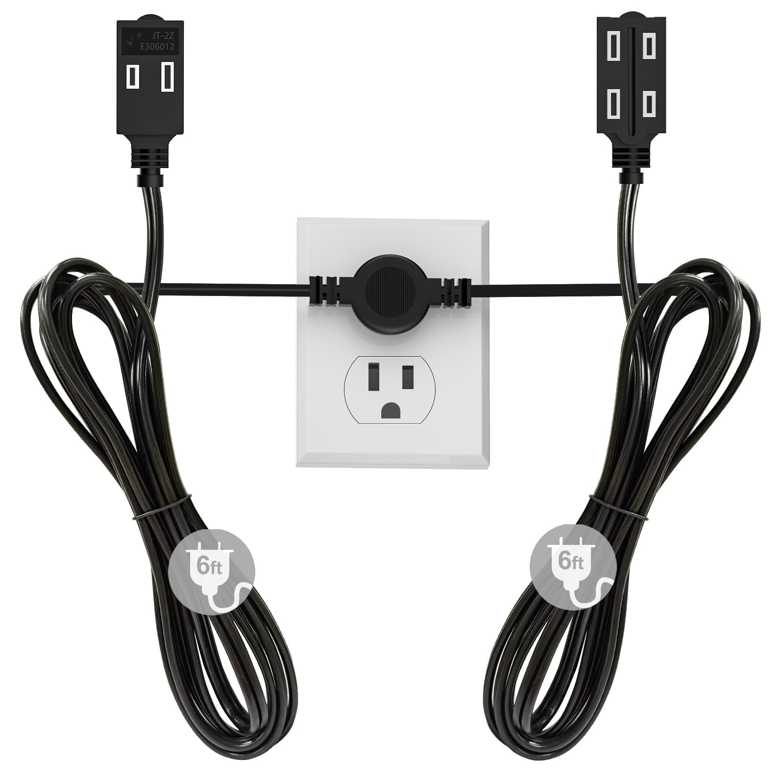 HITRENDS 12ft Twin Extension Cord, 6ft Each Side, 6 Outlet 2-Prong ...