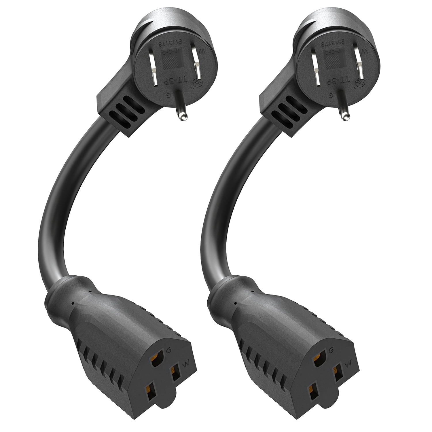 HITRENDS 2 Pack 1ft Extension Cord Flat Plug, UL Listed 125V 10A, 18 ...