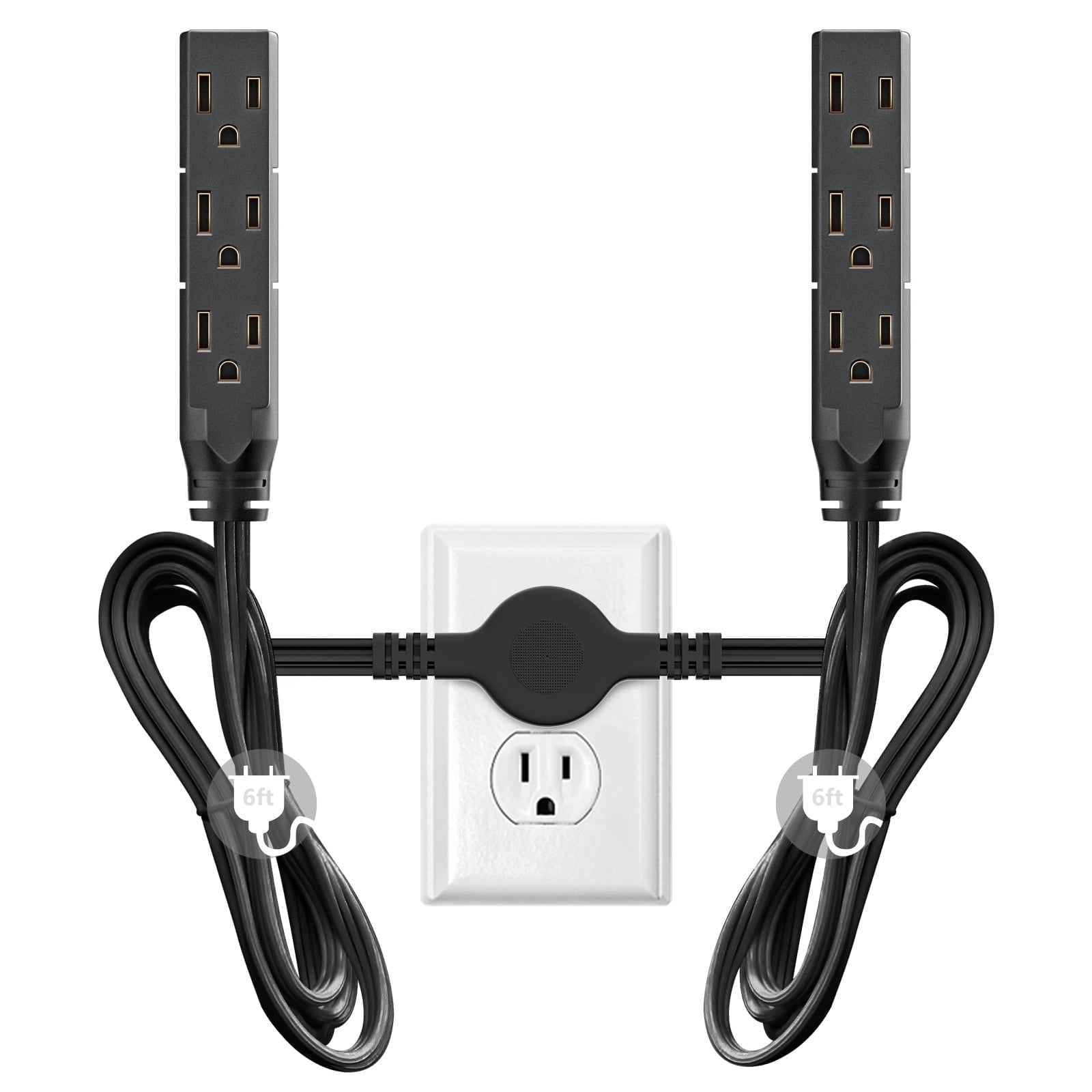 HITRENDS Wall Outlet Extension Cord 12ft - 6ft 3 Outlet Each Side, Wall ...