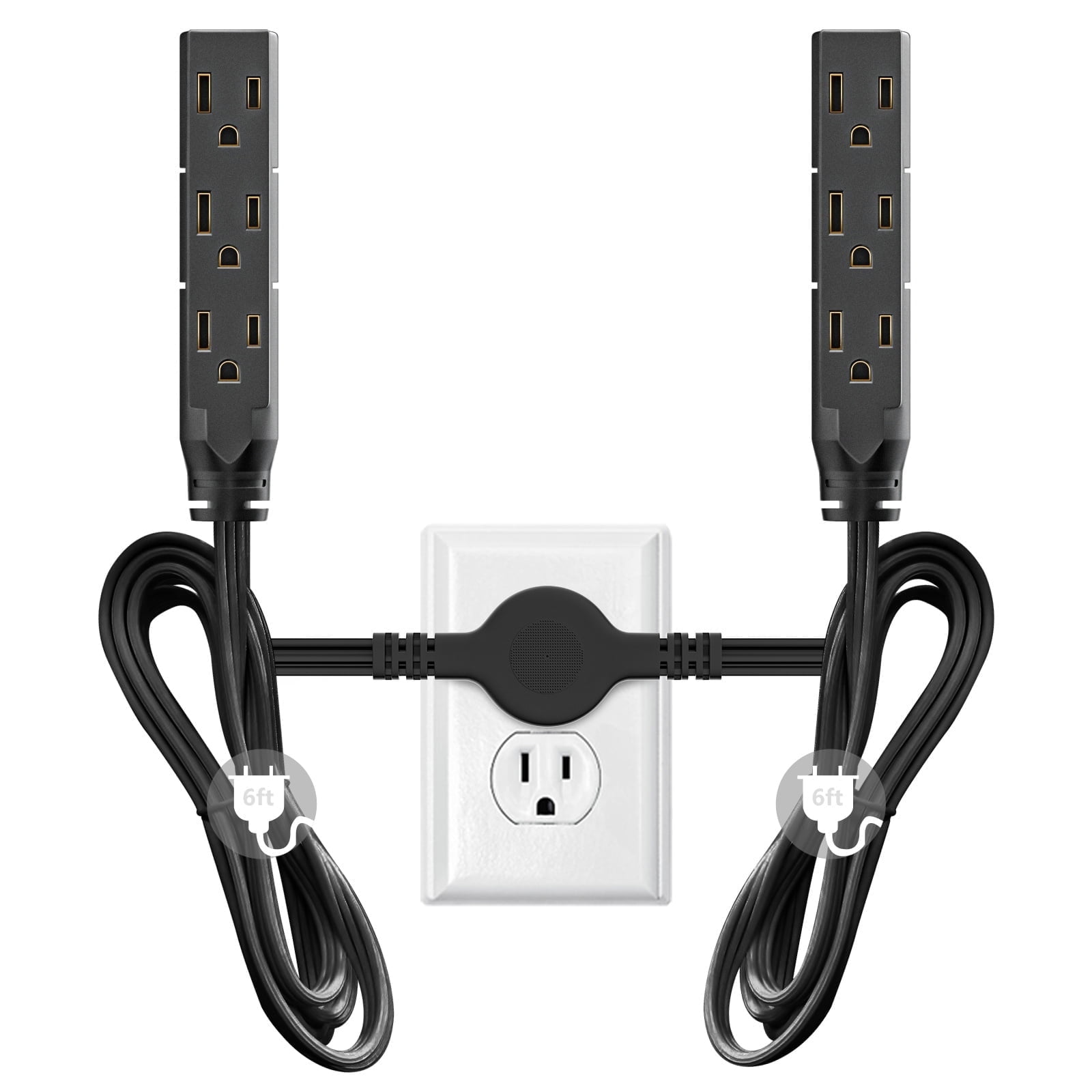HITRENDS Wall Outlet Extension Cord 12FT - 6 FT 3 Outlet Each Side ...