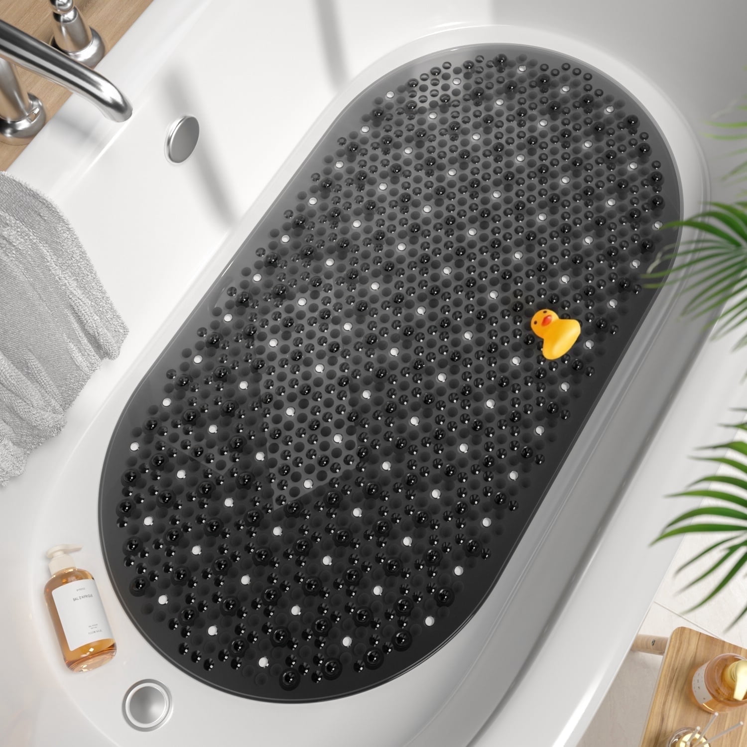 HITSLAM Bath Mat for Tub Non Slip,Oval Bath Mats with Suction Cups and ...