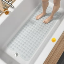 Extra Long Non-Slip Bath Mat with Drain Holes and Suction Cups, 39 x 16 ...