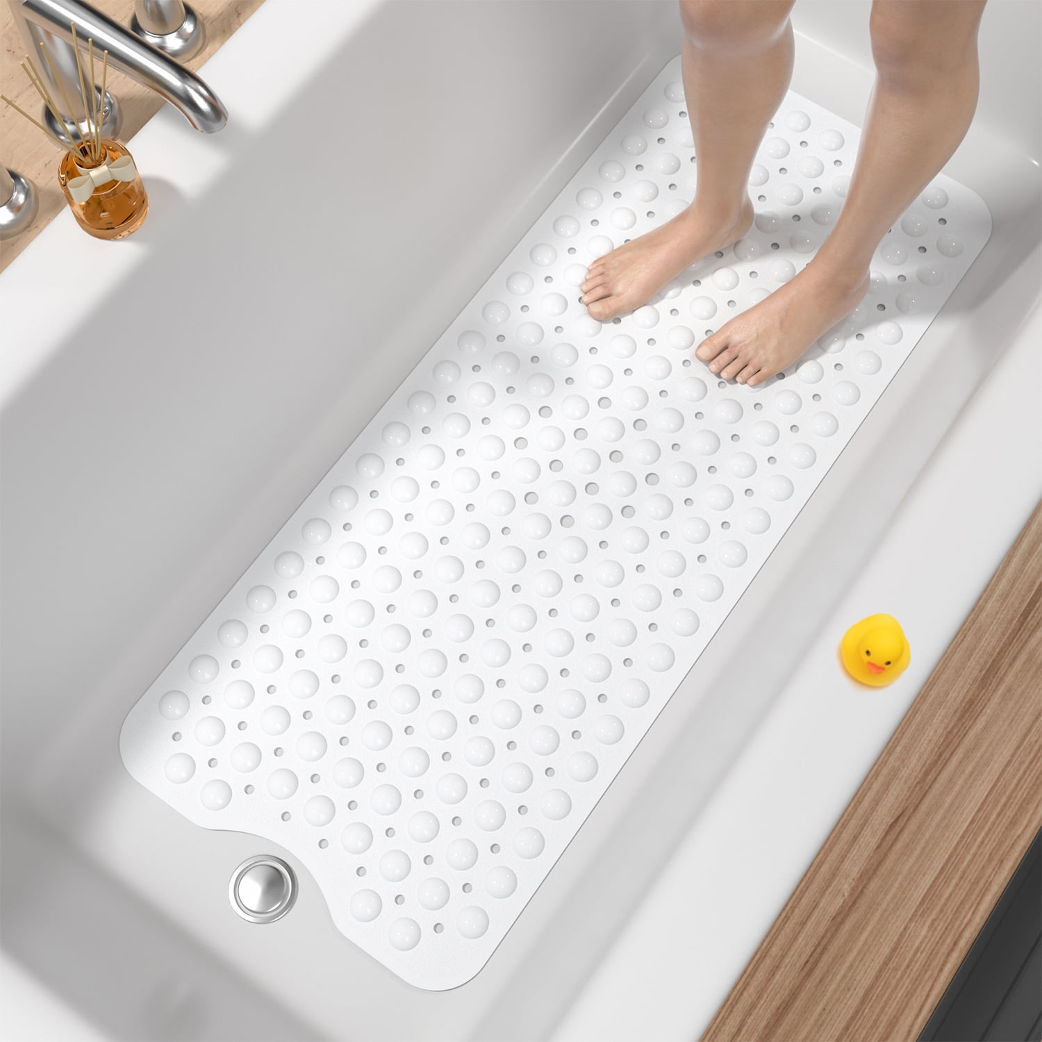 HITSLAM Extra Long Bathtub Mat-40x16 Non Slip Shower Mat with Drain ...