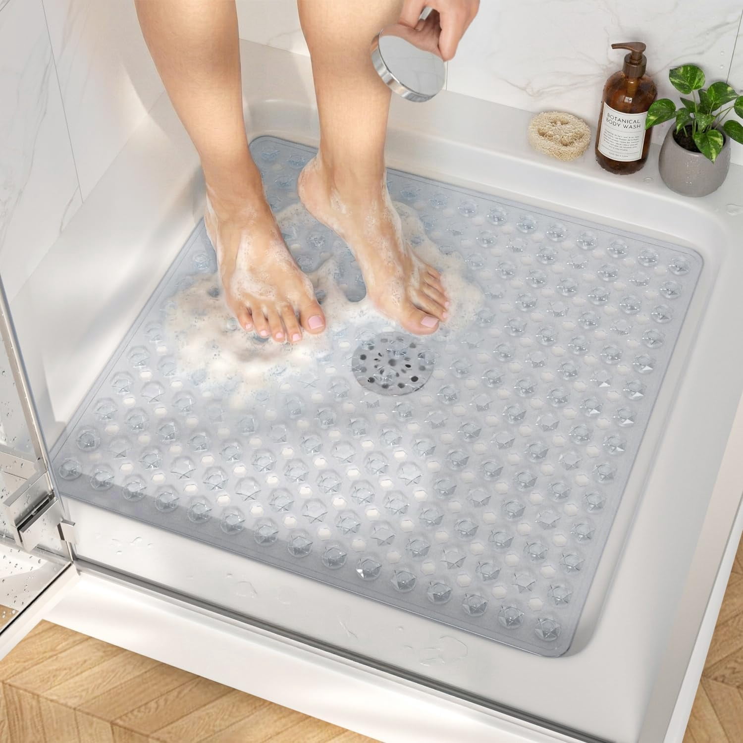 HITSLAM Shower Mat Anti Slip, Square Bath Mat for Tub Non Slip with ...