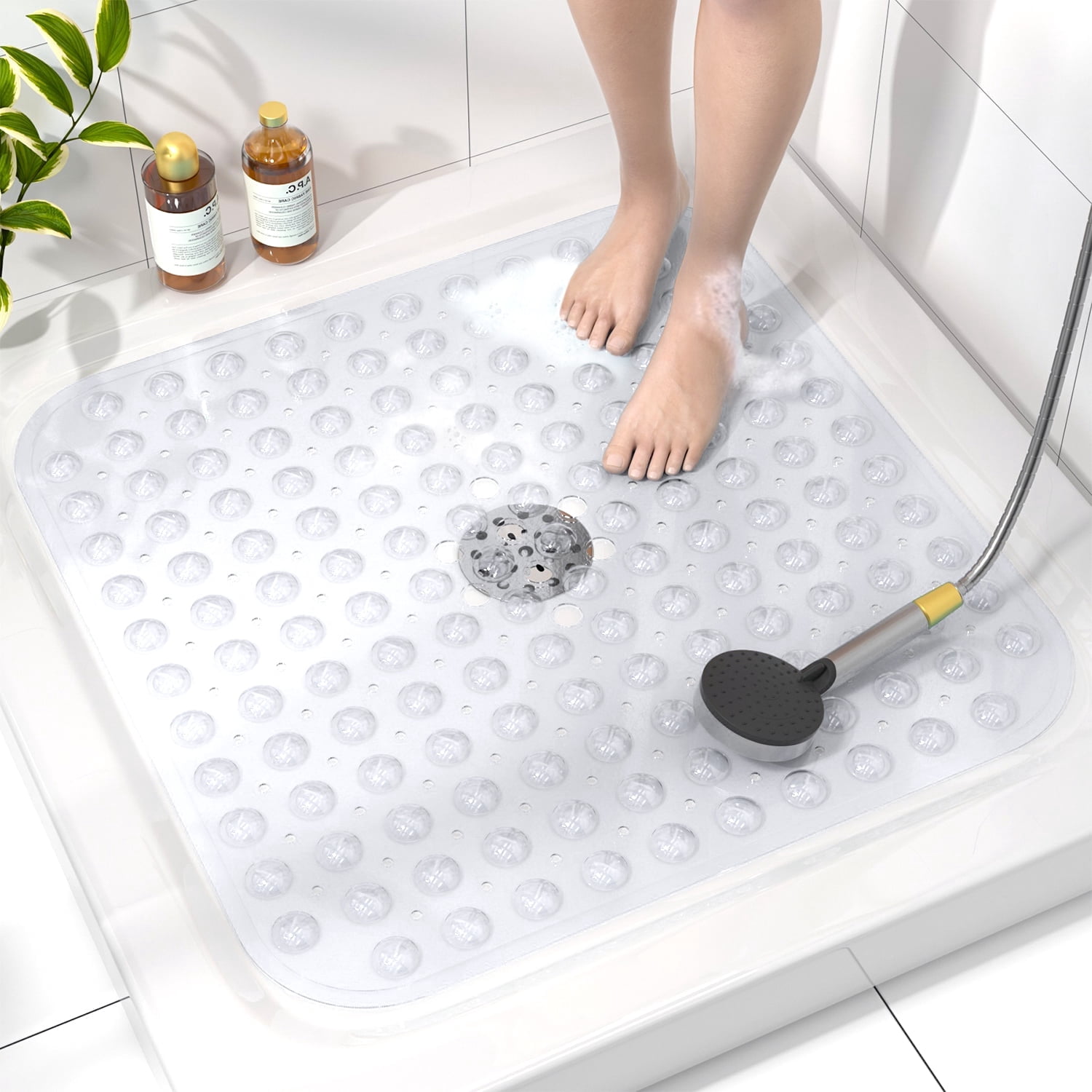 HITSLAM Shower Mat Non Slip,21x21 Bathtub Mat with Suction Cups and ...