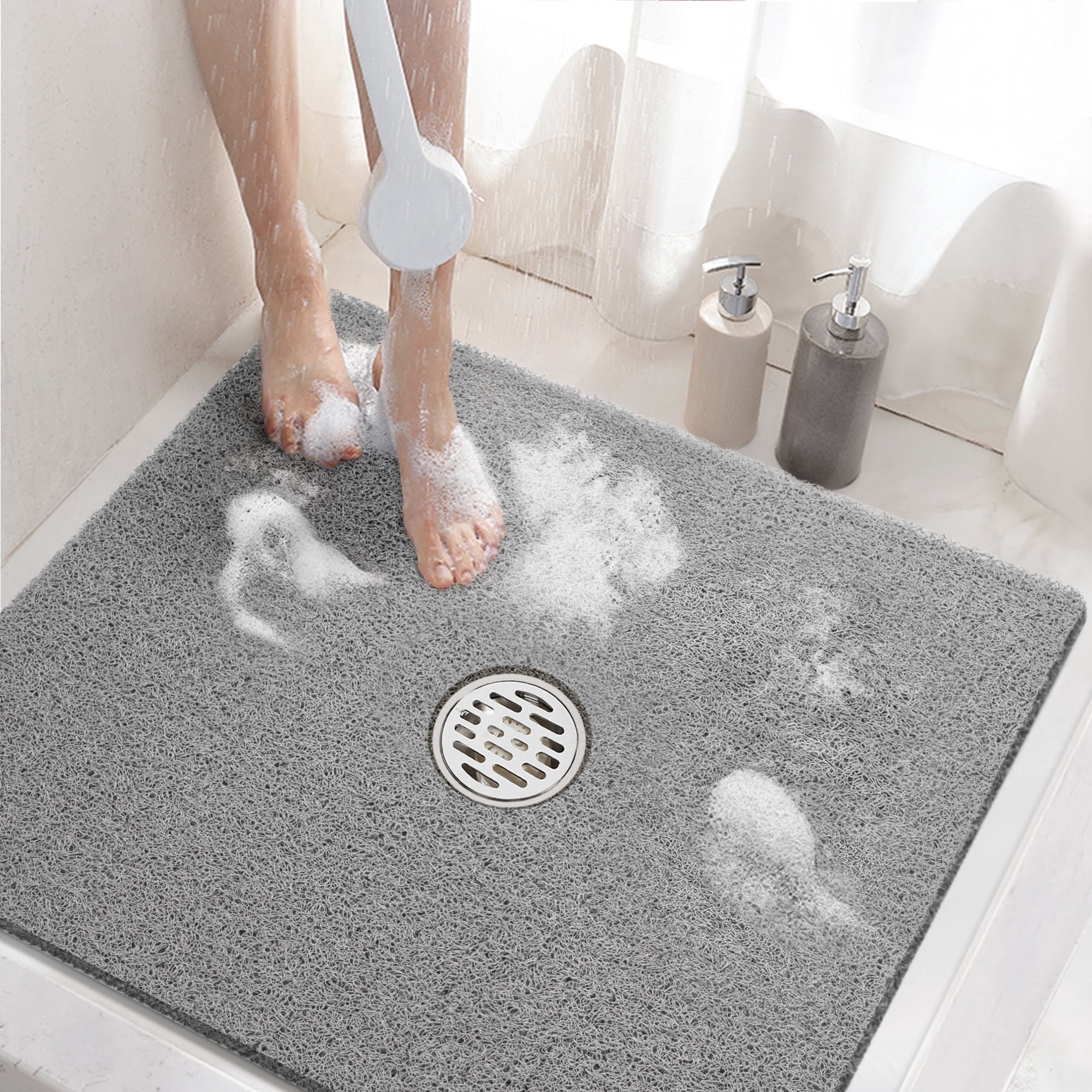 HITSLAM Square Shower Mat, 24" x 24" Non Slip Bath Mat for Tub, Soft ...