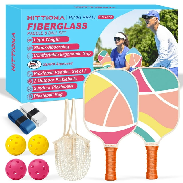HITTIONA Pickleball Paddles, Fiberglass Pickleball Paddles Set of 2, 7 ...
