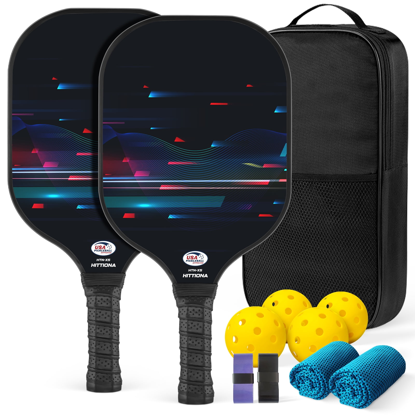 HITTIONA Pickleball Paddles, Fiberglass Pickleball Paddles Set of 2, 8 ...