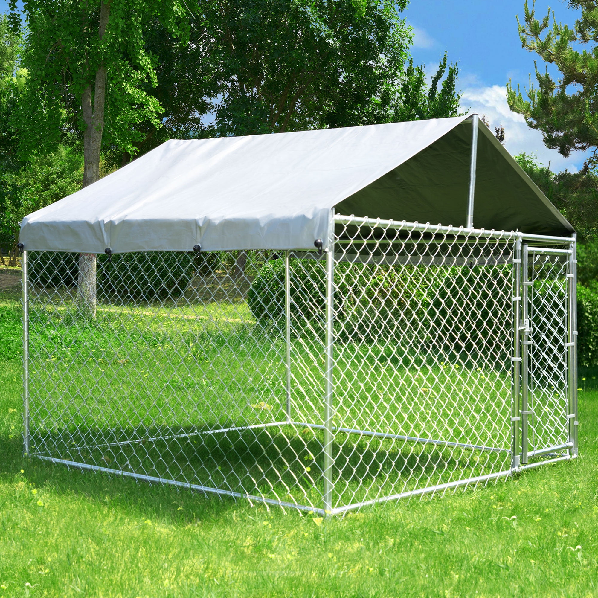 HITTITE Extra Large Outdoor Dog Kennel, Anti-Rust Galvanized Chain Link ...