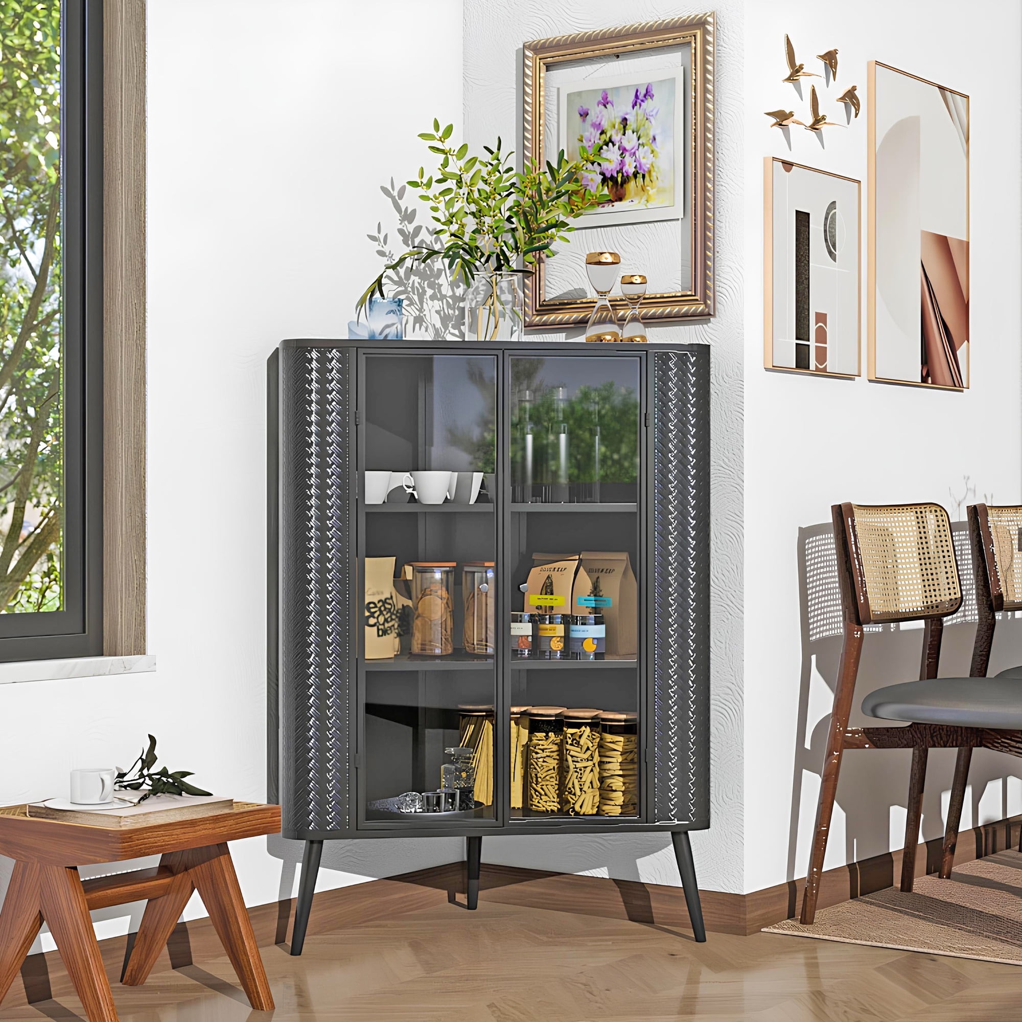 HIUU 3-Tier Antique Black Corner Cabinet,Modern Metal Corner Storage ...