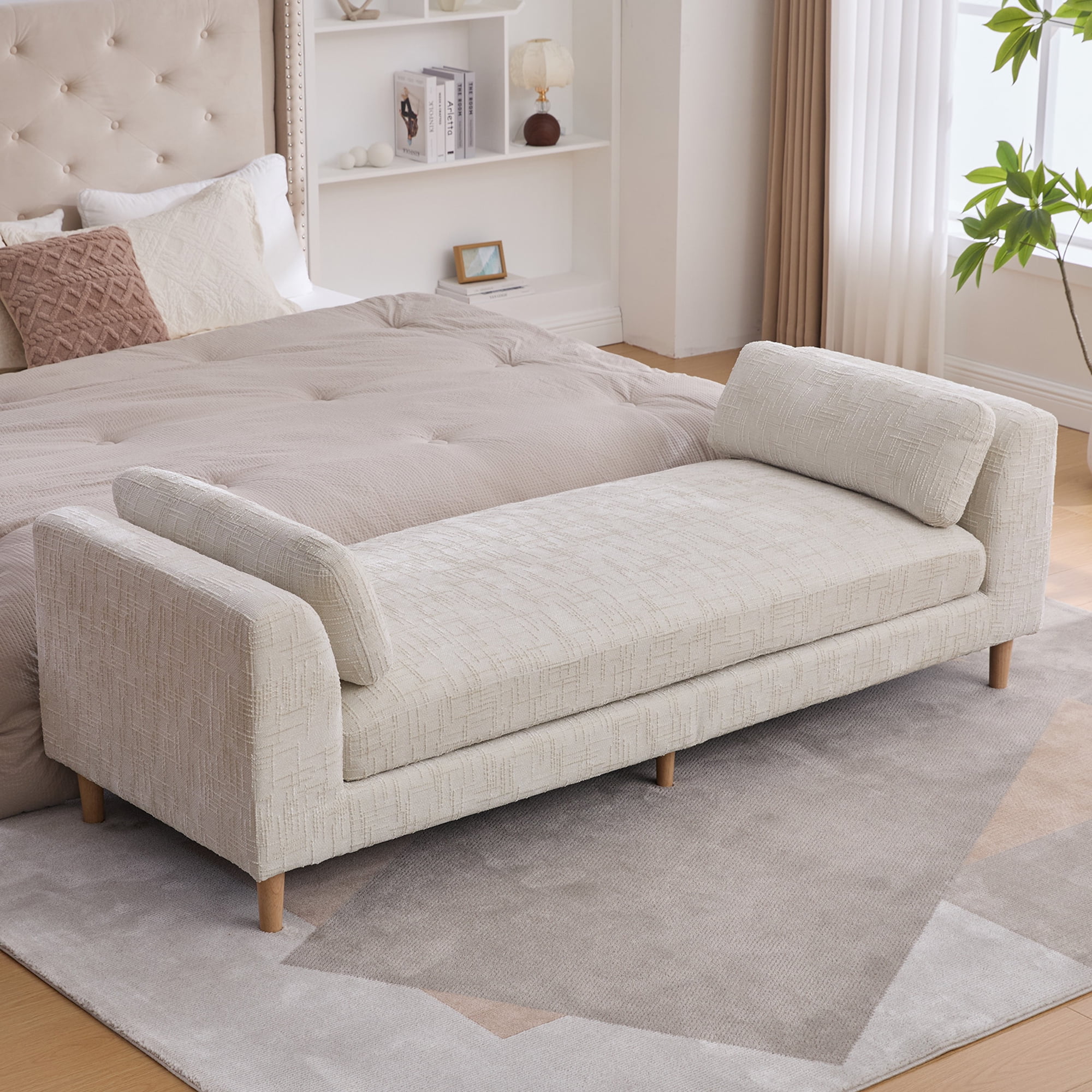 HIUU 83"End of Bed Bench King Size Beige, Bench for Bedroom End of Bed ...