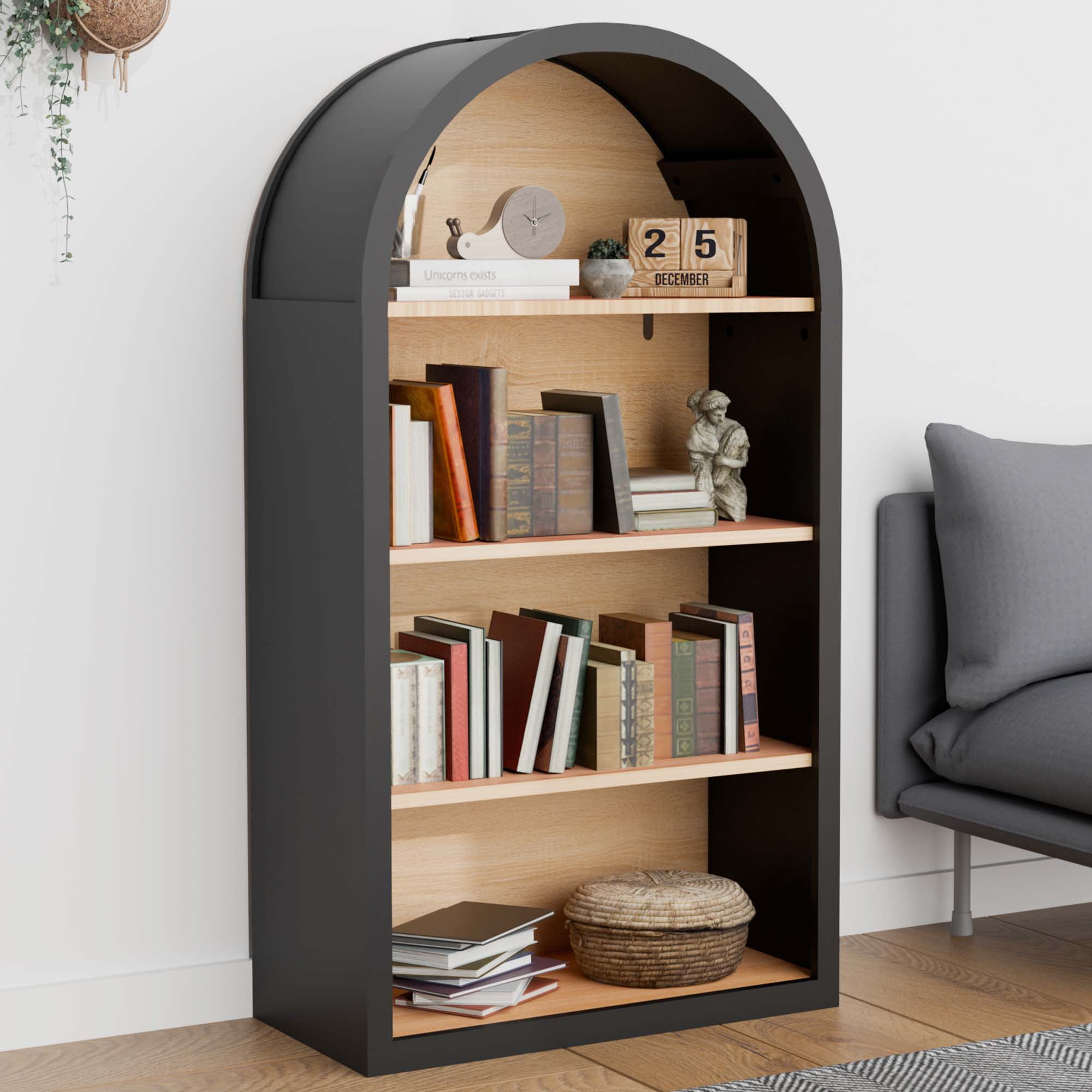 HIUU Black Arched Bookshelf,Modern Short Bookcase,Mid-Century Modern ...