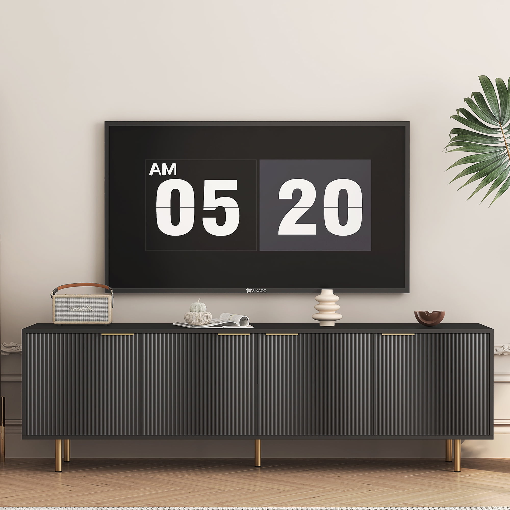 HIUU Black Modern Fluted TV Stands for Living Room, Entertainment ...