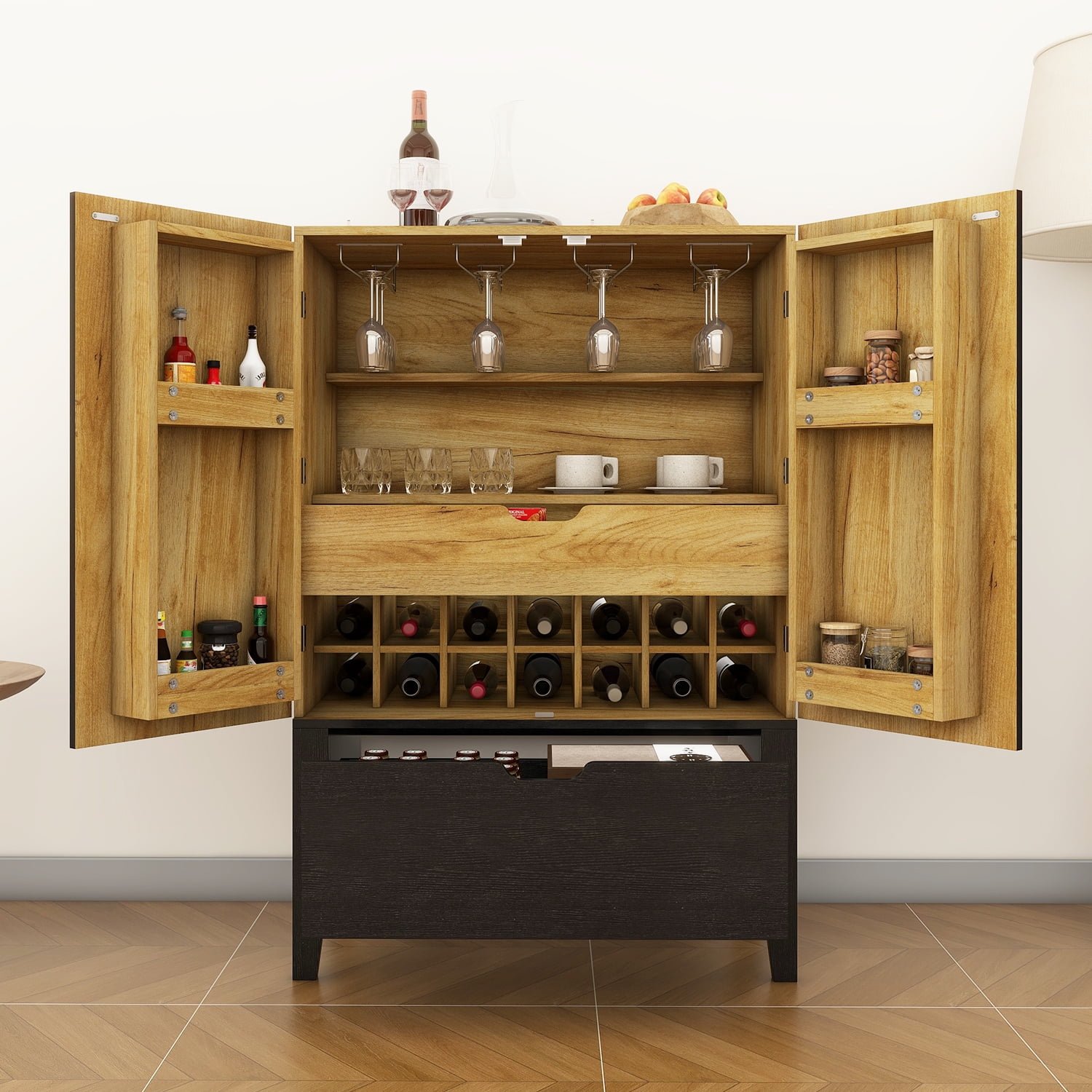HIUU Coffee Bar Cabinet with Storage with 2 Drawers, Wine Bar Cabinet ...