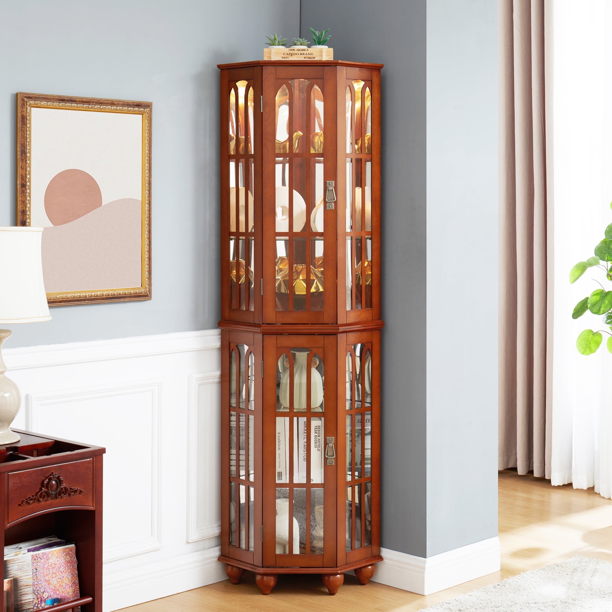 HIUU Corner Storage Cabinet with 4 Adjustable Shelves,Tall Corner ...