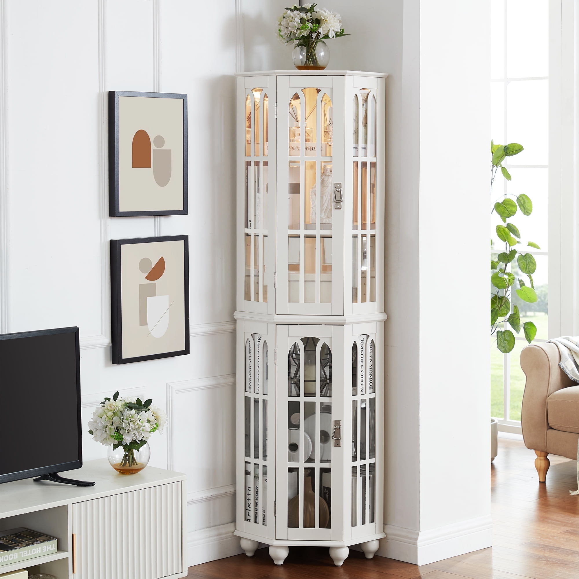 HIUU Corner Storage Cabinet with 4 Adjustable Shelves,Tall Corner ...