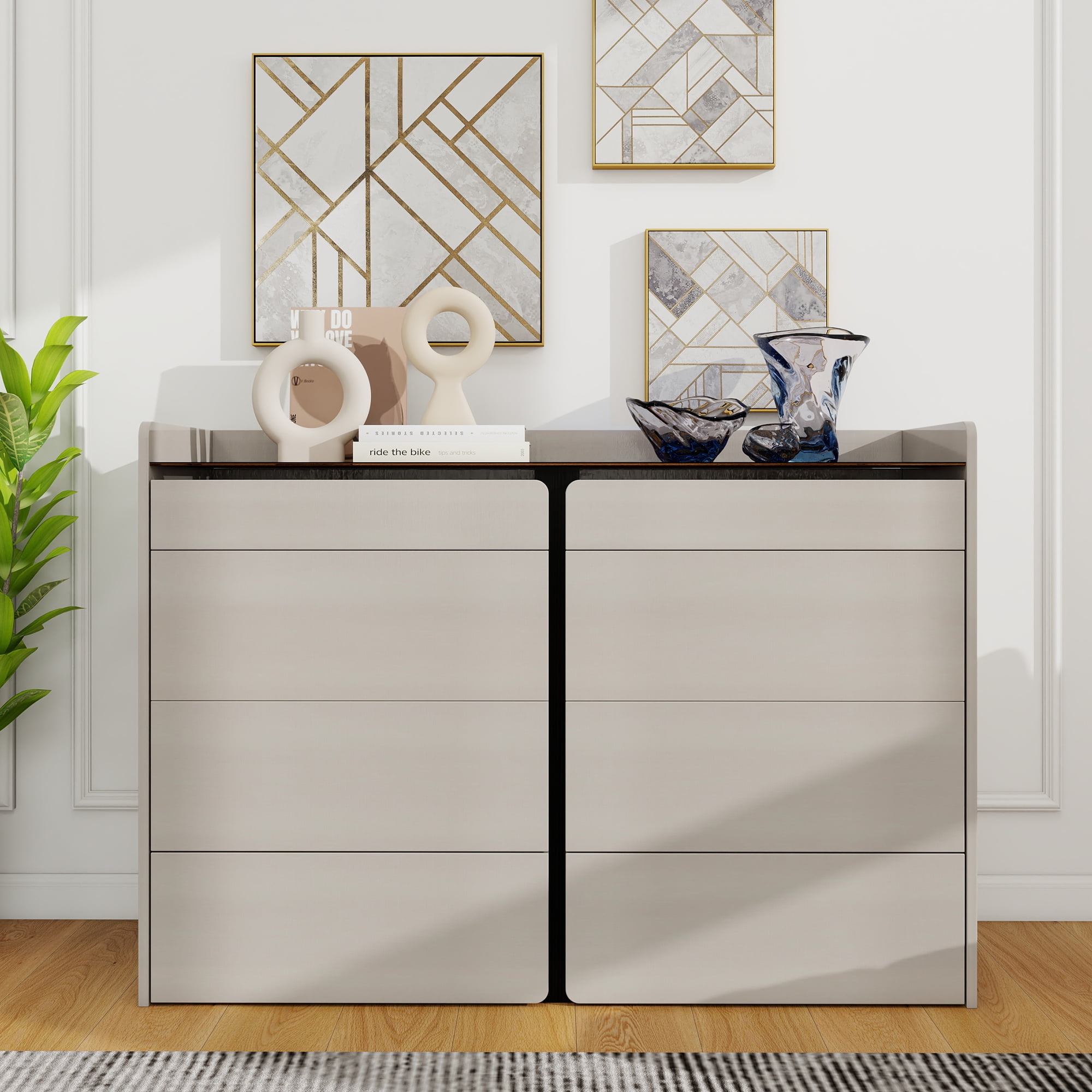 HIUU Dresser Cabinet with 8 Drawers,Grey Chest of Drawers with Glass ...