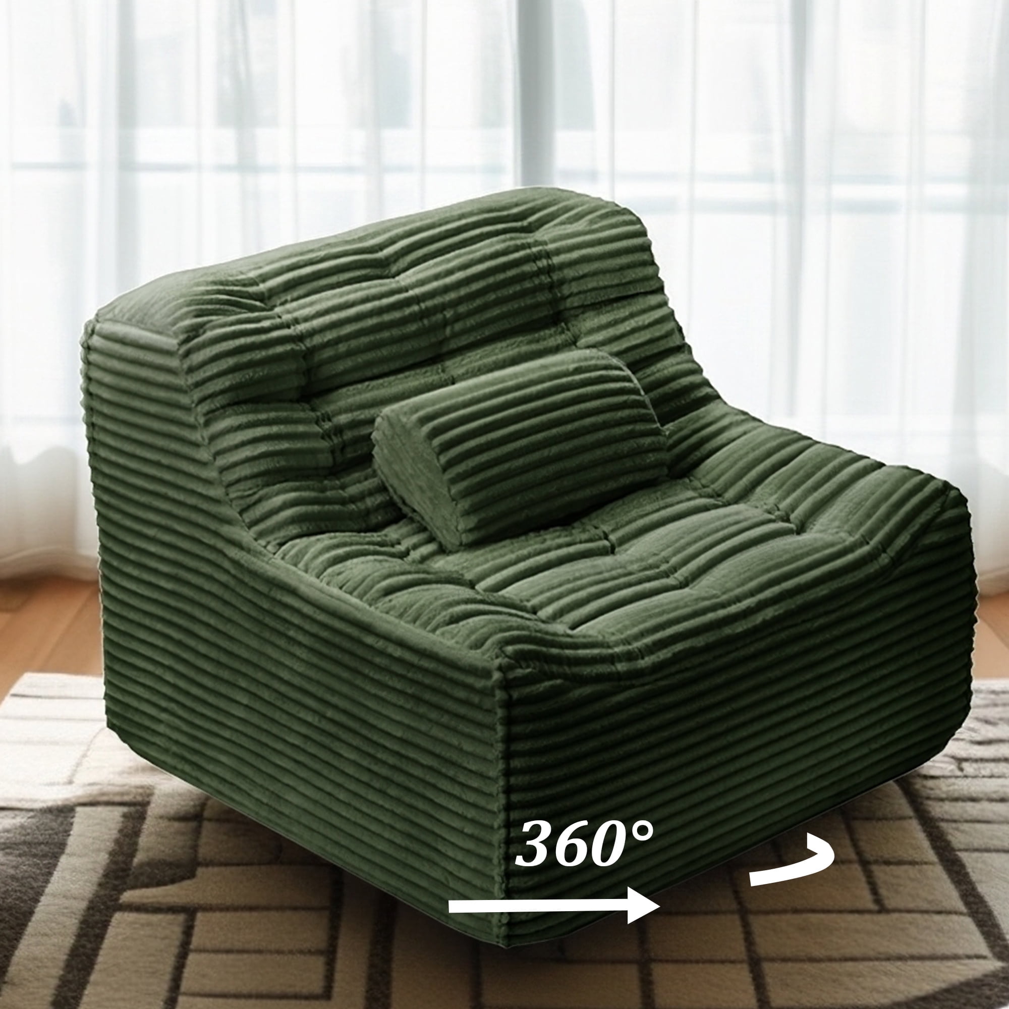 HIUU Green Bean Bag Swivel Sofa Chair, Large Compressed Single Chair ...