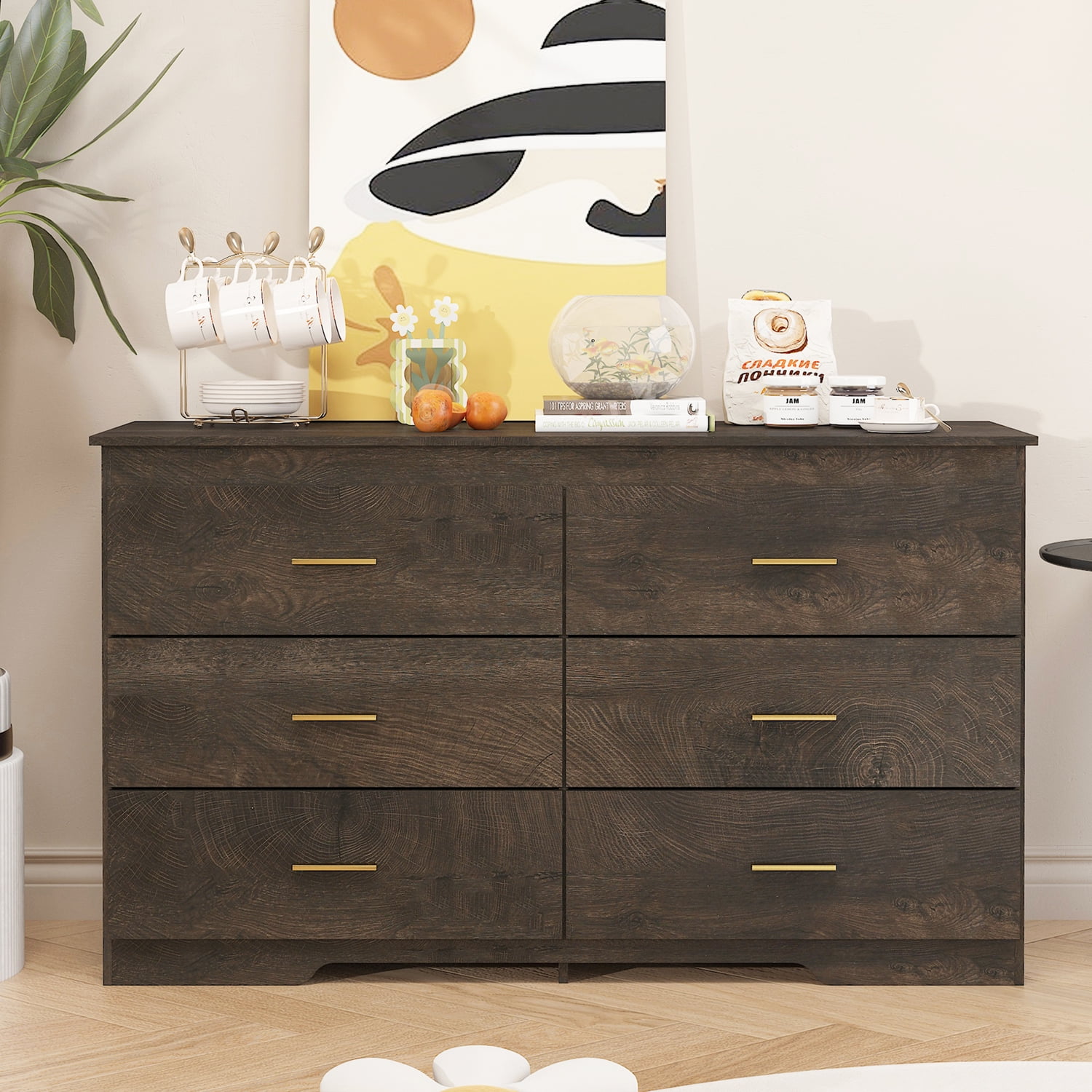 HIUU Modren 6 Drawers Dresser,47 Inch Wide Wood Dressers & Chest of ...