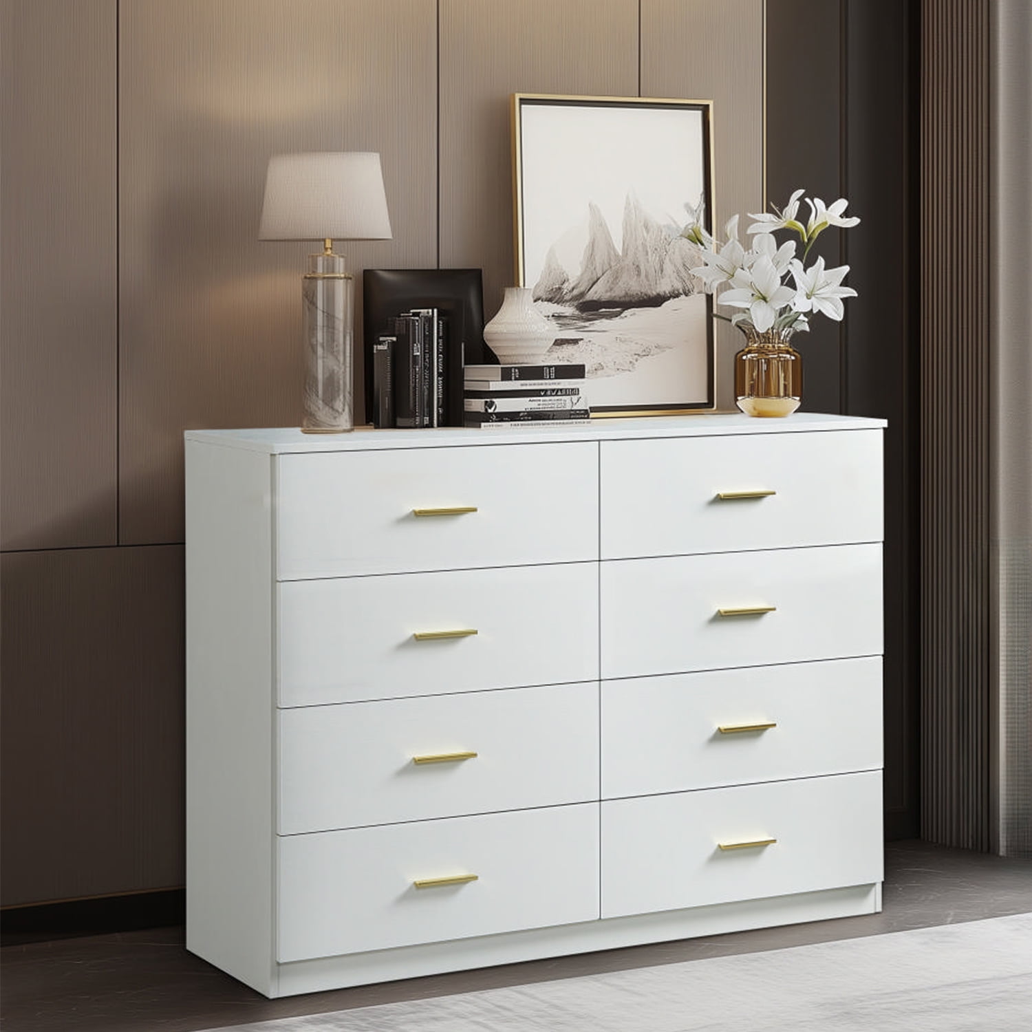 HIUU Modren 8 Drawers Dresser,47 Inch Wide Wood Dressers & Chest of ...