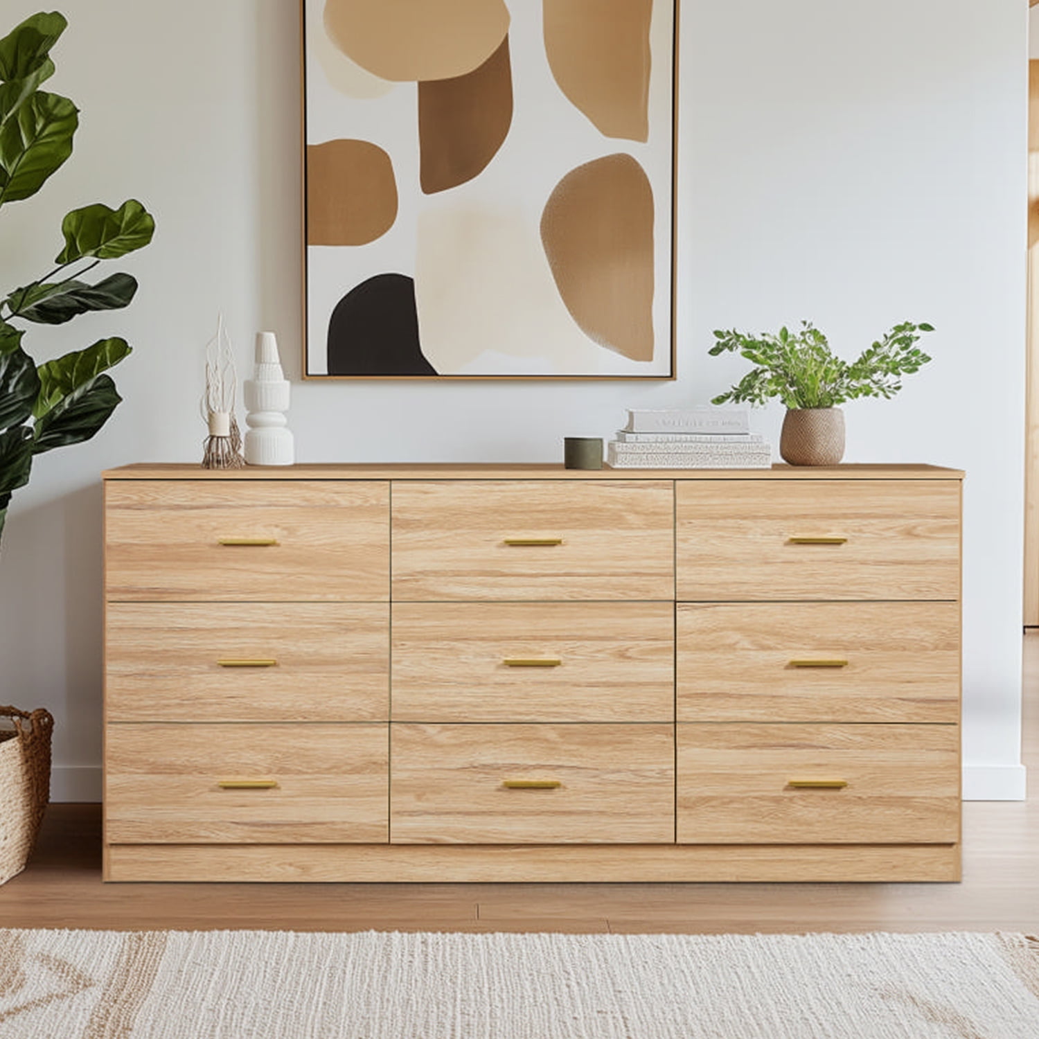 HIUU Modren 9 Drawers Dresser,63 Inch Wide Wood Dressers & Chest of ...