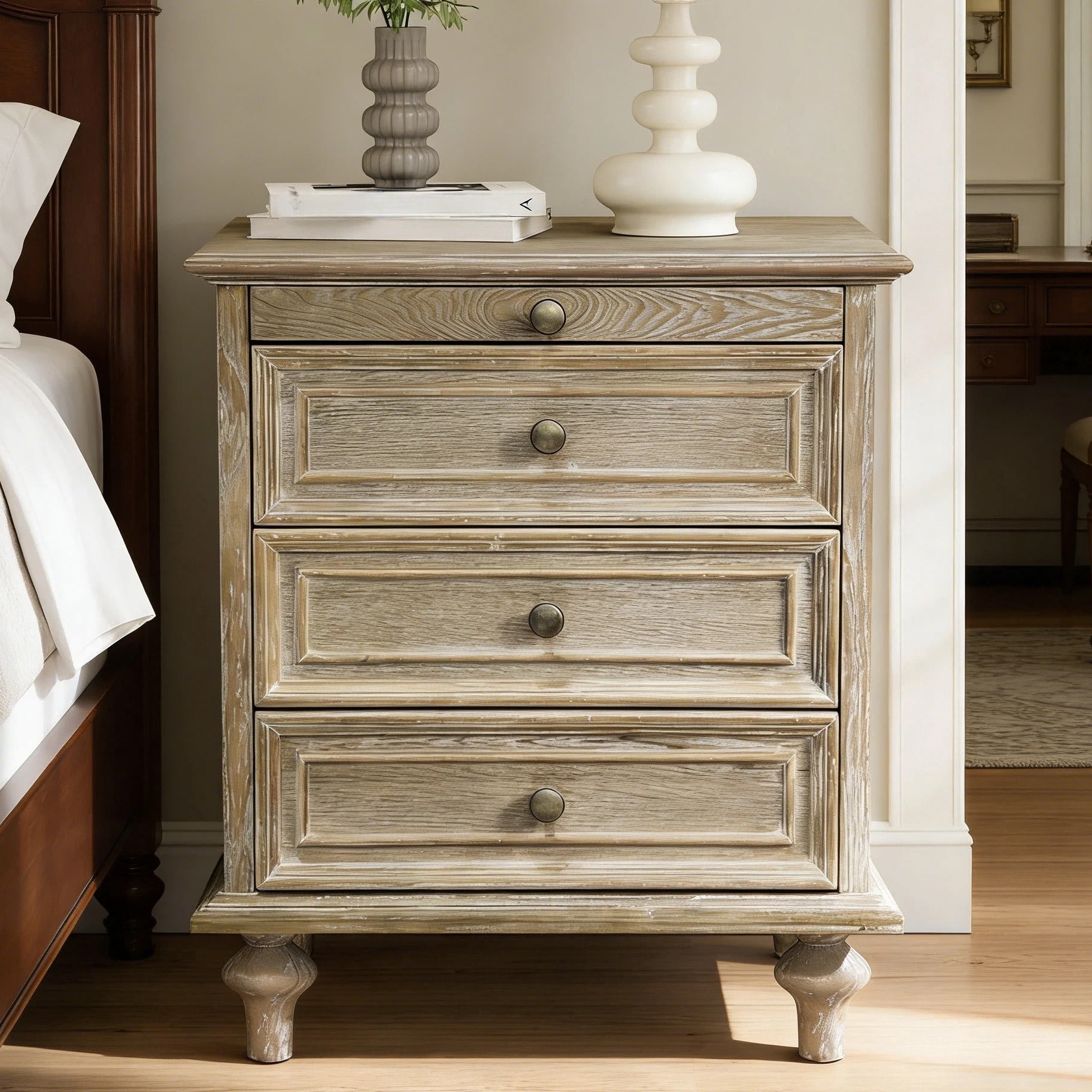 HIUU Natural White Nightstand with 4 Drawer,Minimalist Nightstand with ...
